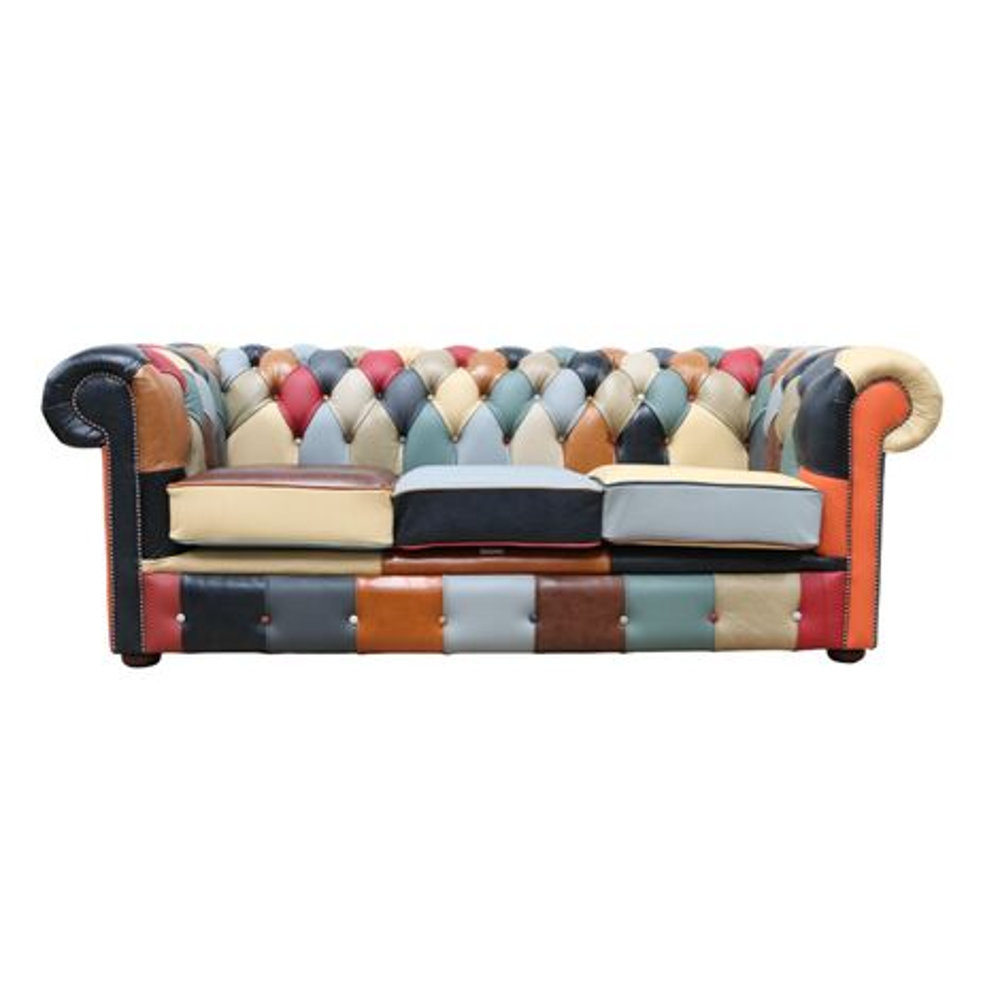 Lark Manor Chesterfield Devil Patchwork Leather 3 Seater Sofa Settee ...