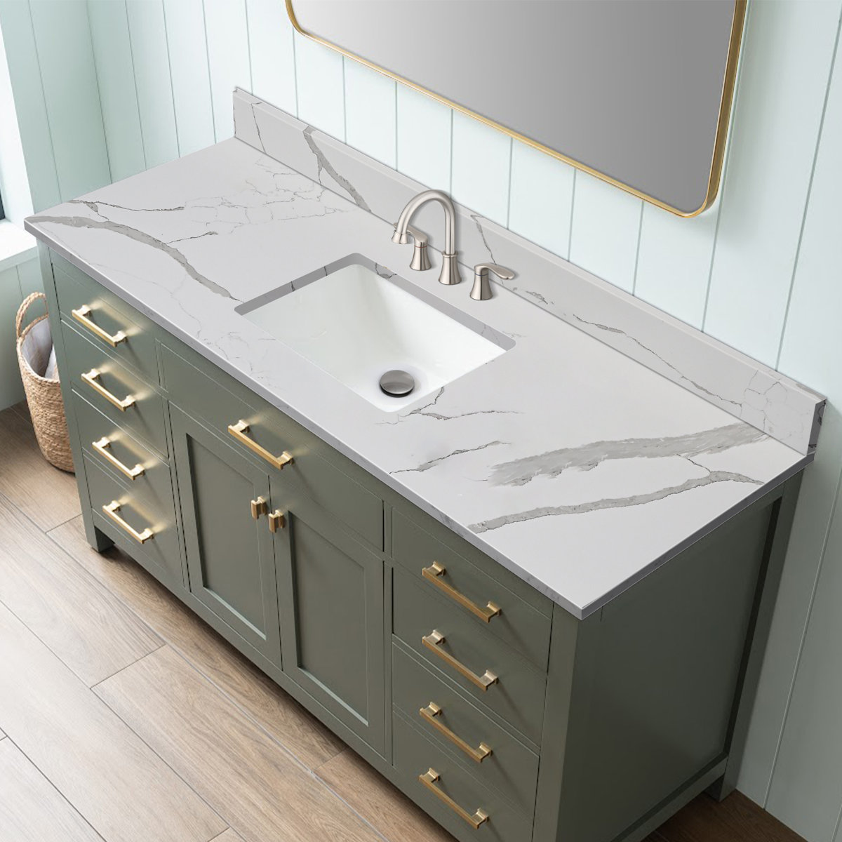 RENIST 60'' Quartz Single Bathroom Countertop with Sink – For Vanity ...