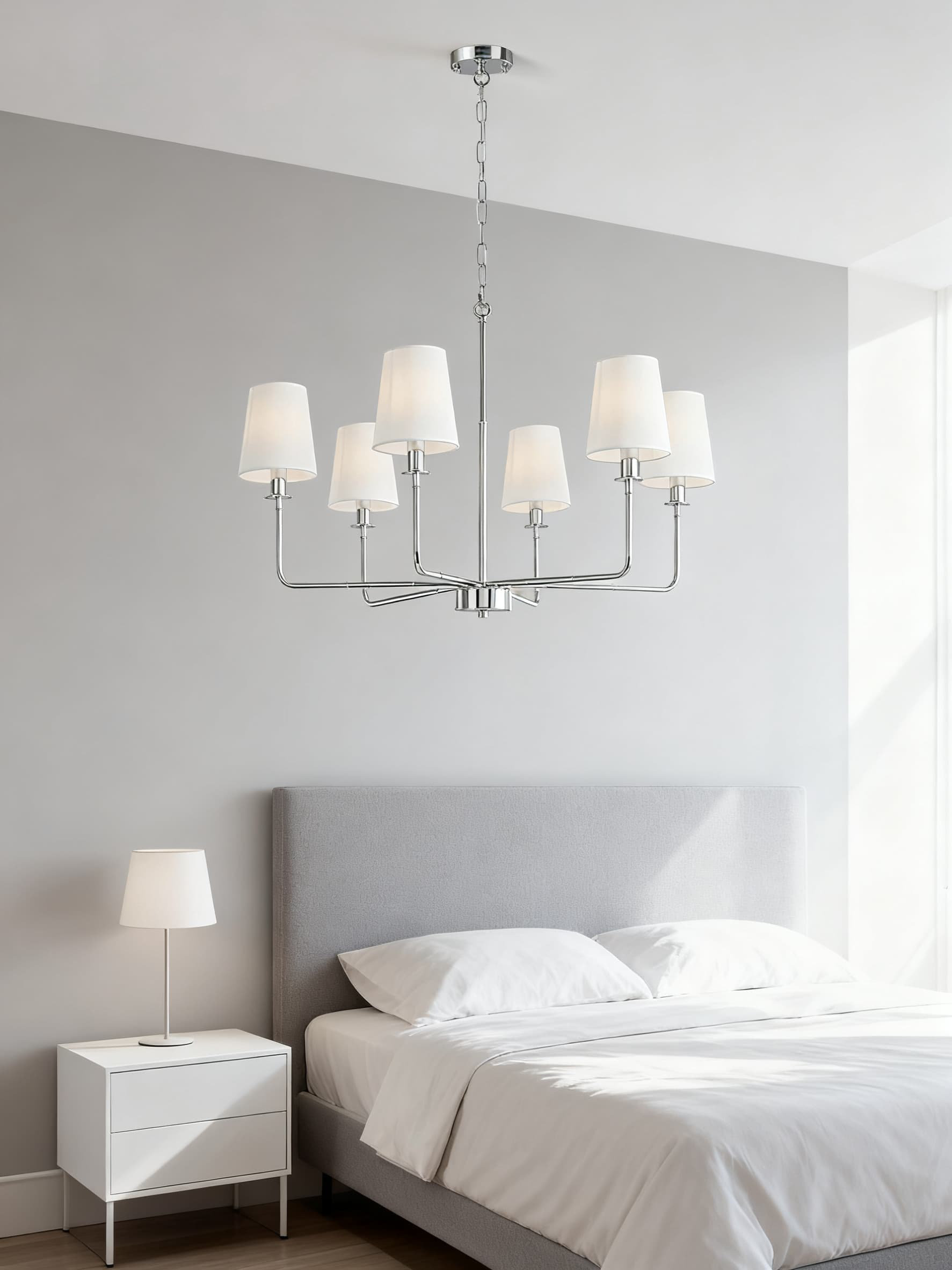 Lark Manor™ 6-Light Farmhouse Chandelier With Linen Shades, Adjustable ...