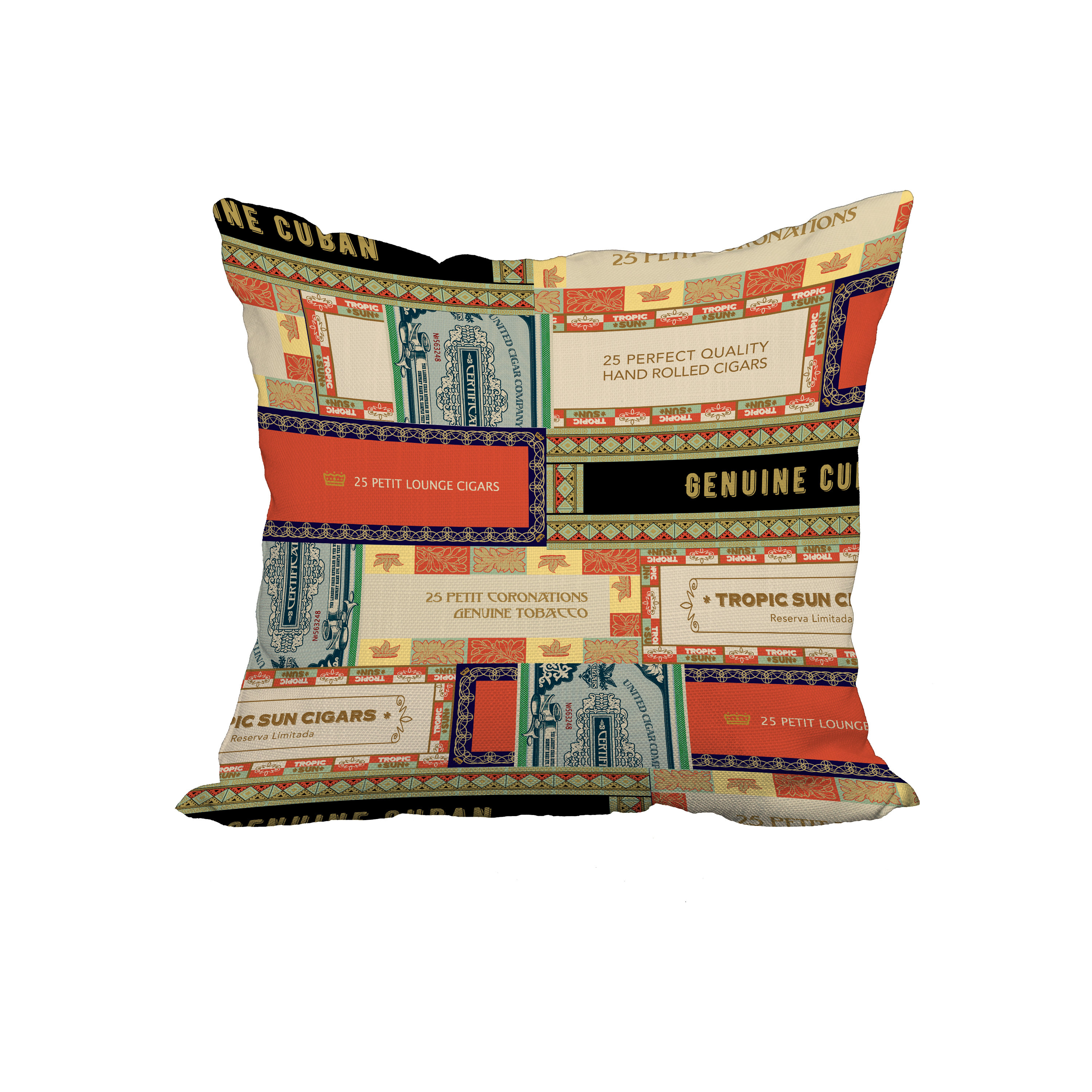 e by design Cigar Box Collage Square Cotton Pillow Cover and Insert ...