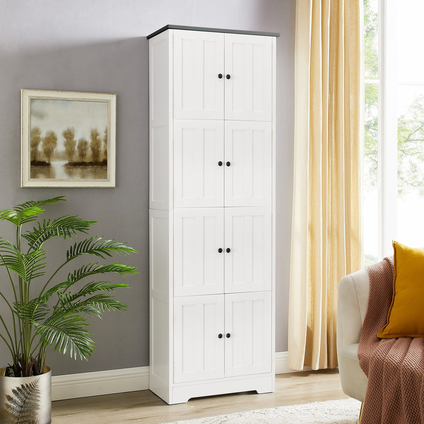 Latitude Run® Tall Storage Cabinet With 8 Doors And 4 Shelves White ...