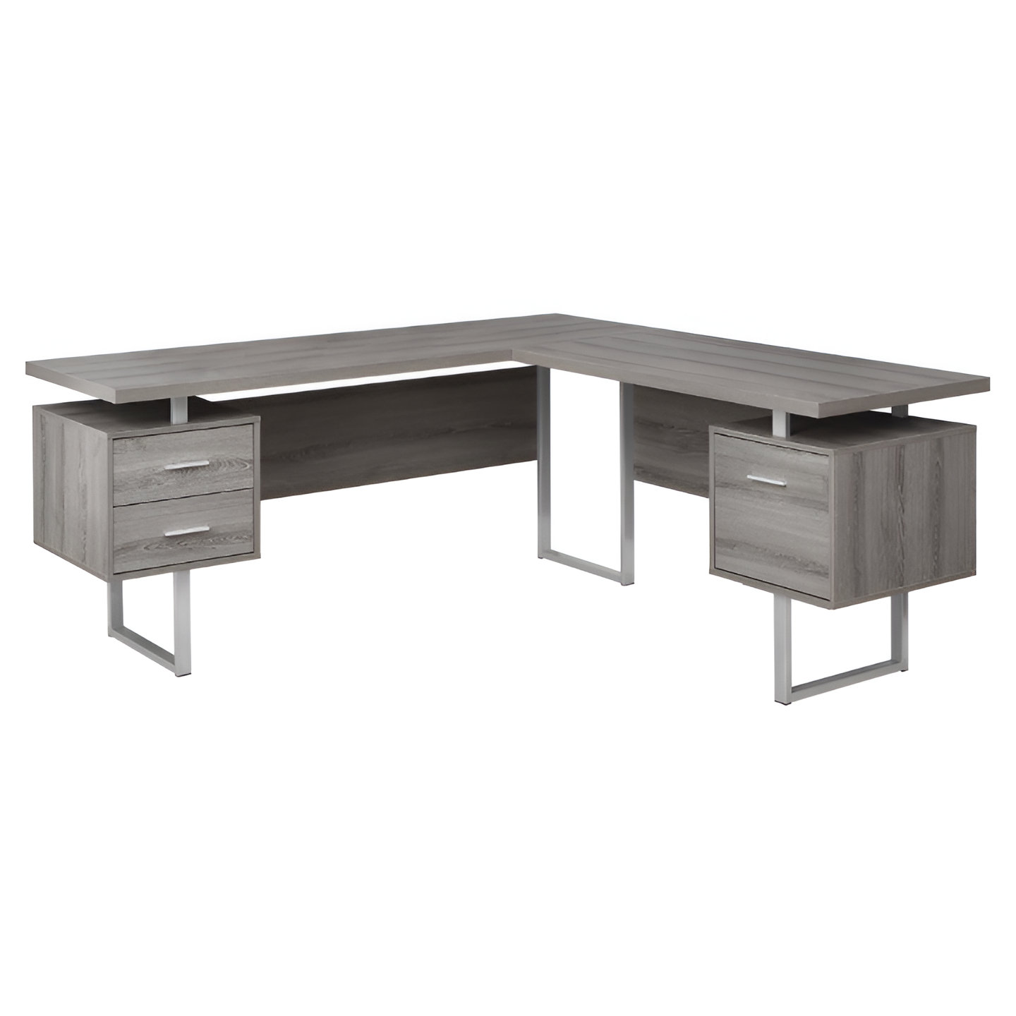 HomeRoots 71" Taupe and Silver L Shape Computer Desk With Three Drawers ...