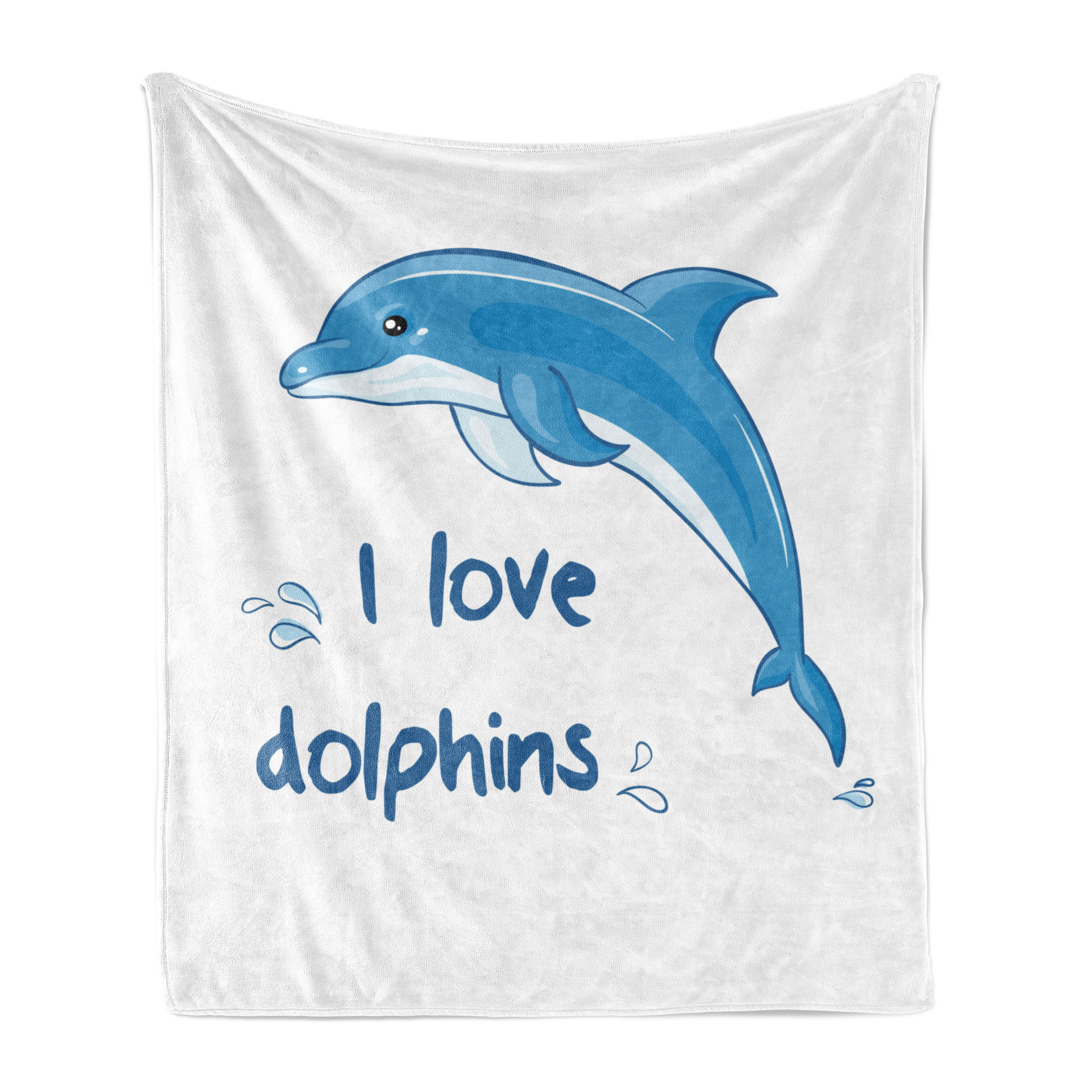Ambesonne Dolphin Fleece Throw Blanket Cartoon Ocean Animals Blue White ...