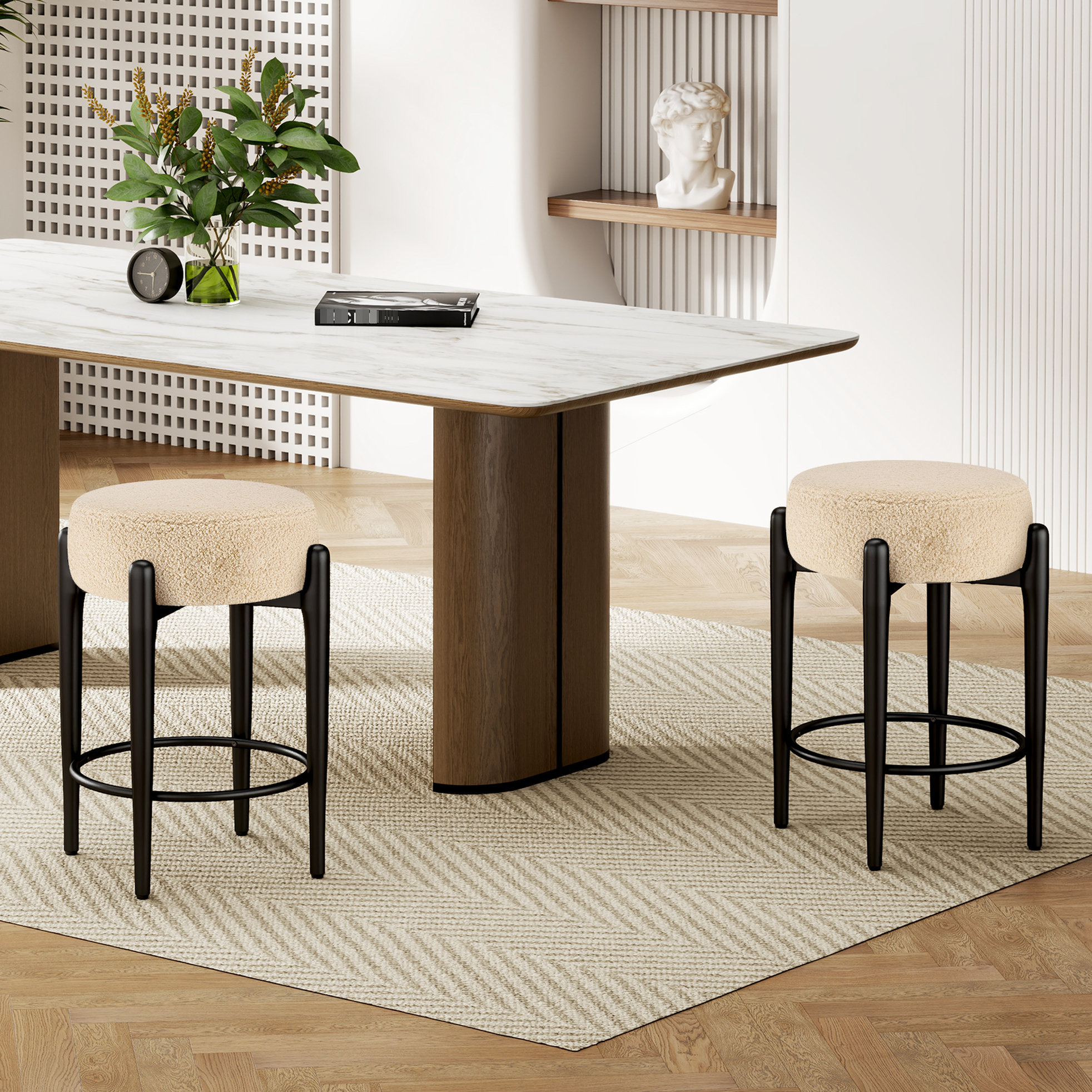 Latitude Run® Mid - Century Modern Backless Kitchen Stools In Boucle ...