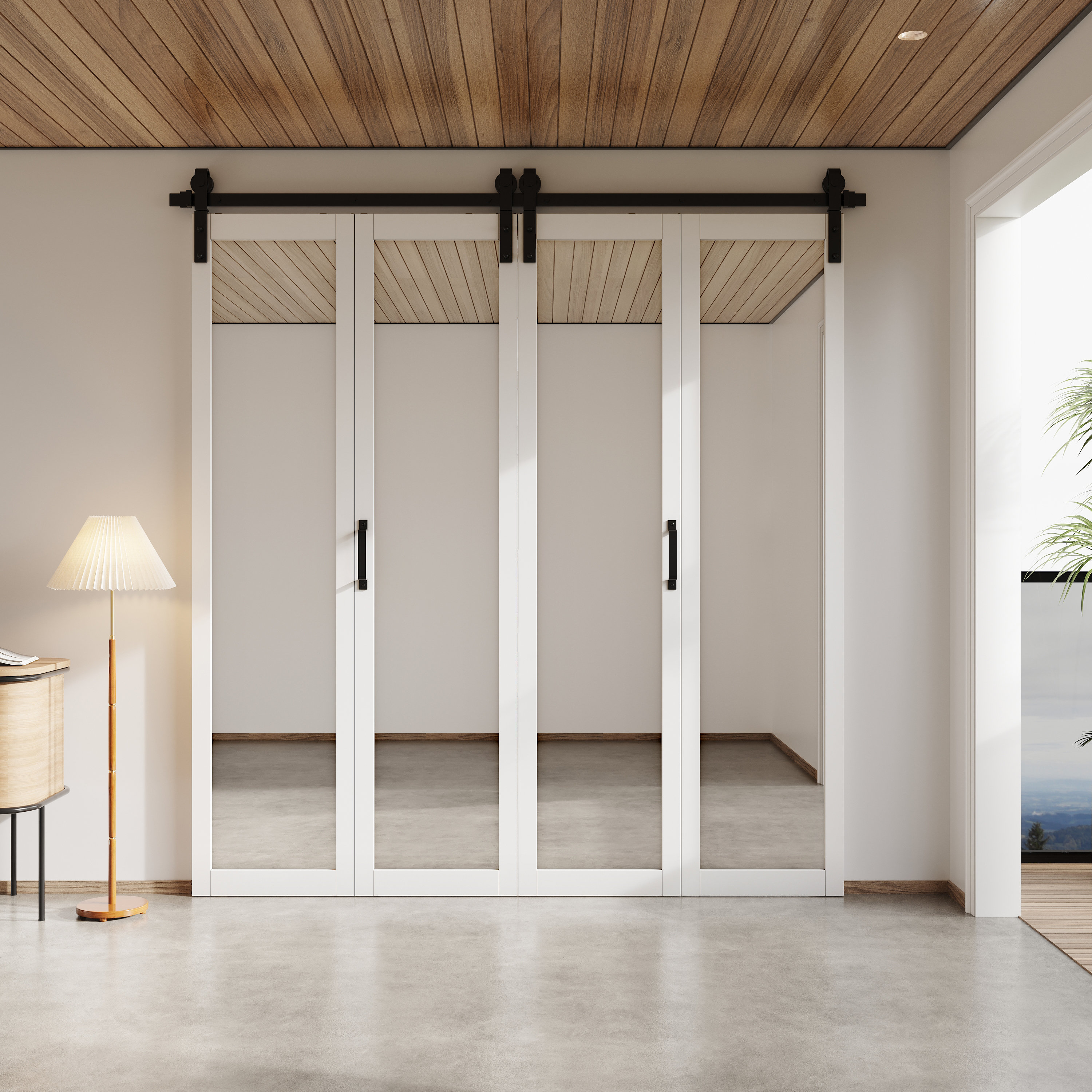 HOZONE Mirrored Double bifold barn door 84'' Solid Manufactured Wood ...