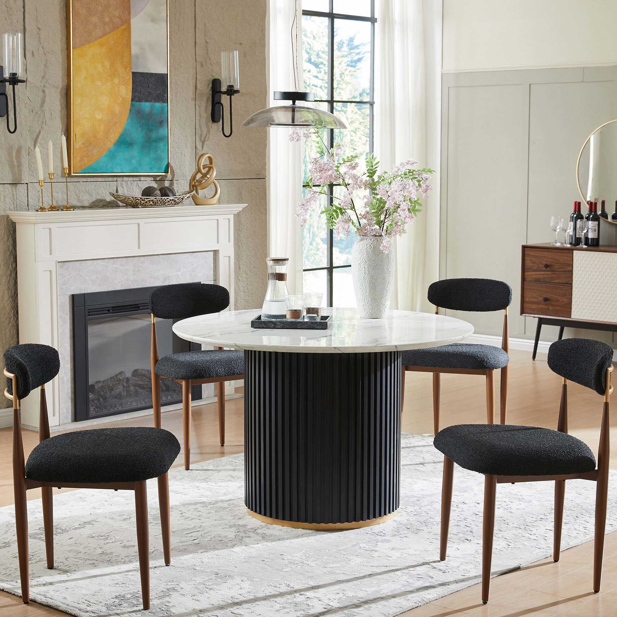 Mercer41 Ackley 5 Pieces Dining Table Set, Faux Marble Round Dining ...