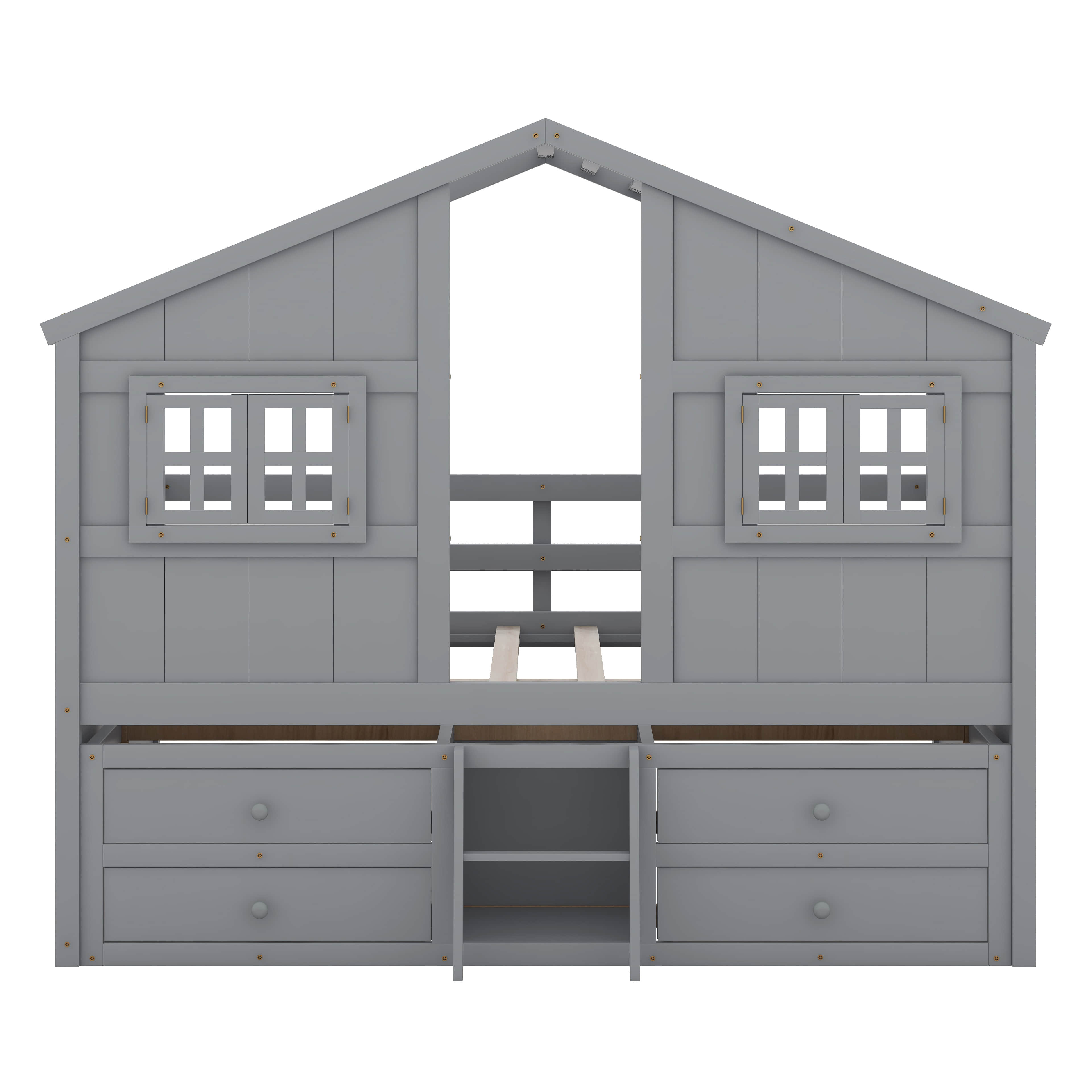 Youzi Lit mezzanine pleine grandeur, cadre de lit en bois avec 4 ...