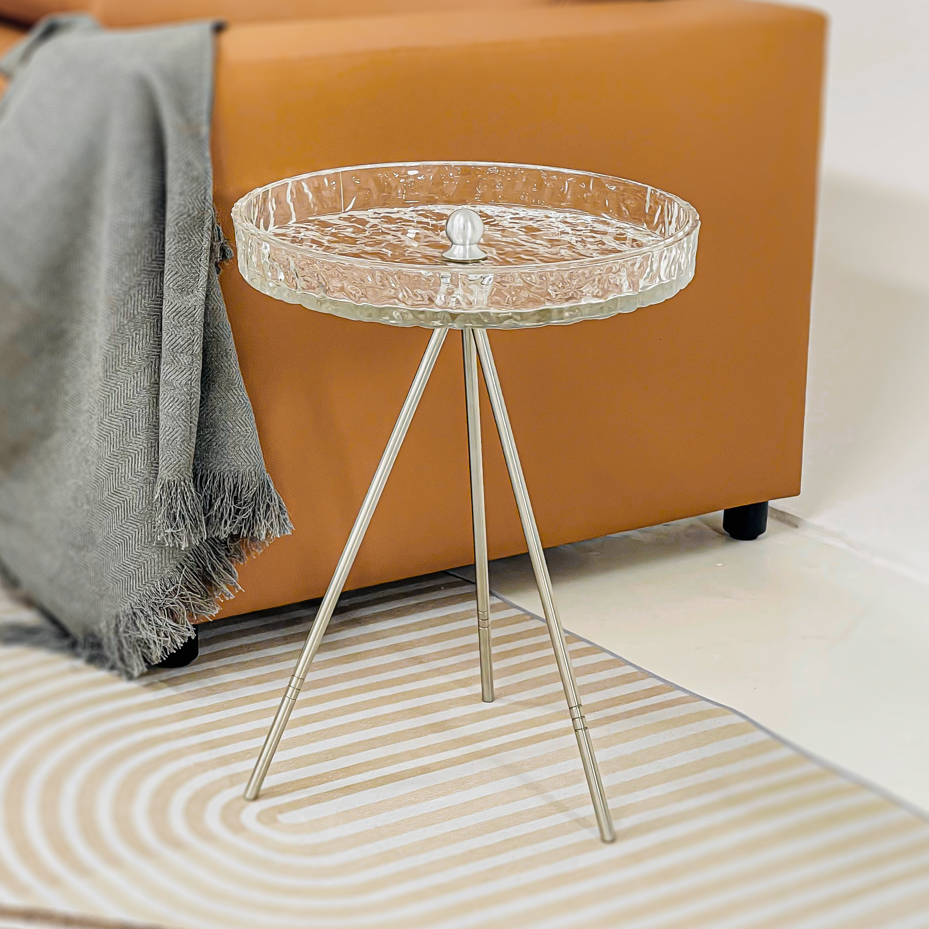 Ivy Bronx Vahrij Round Side Table, Tempered Glass Top End Table Modern ...