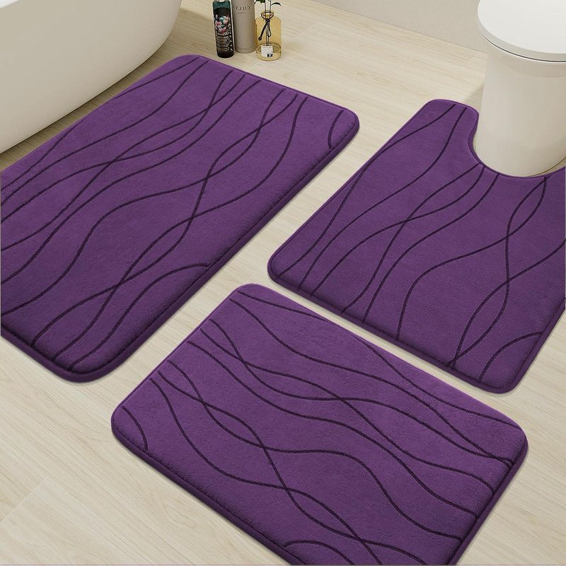 Ebern Designs Memory Foam Purple Bathroom Rug Sets 3 Piece, Ultra ...