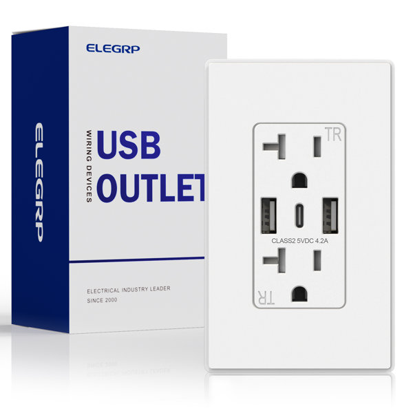 ELEGRP 3 Ports Dual Type A & Type C USB Charger Wall Outlet, 20 Amp ...