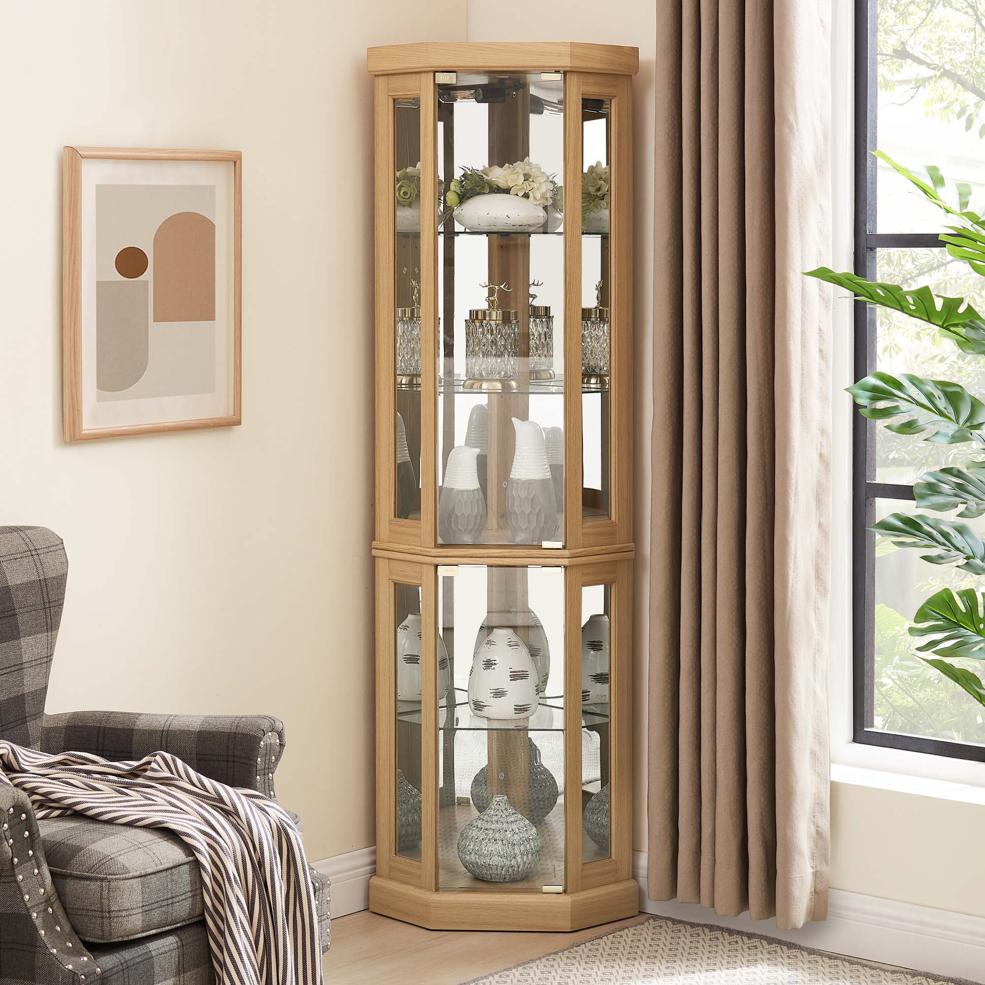 Winston Porter Corner Display Cabinet, Antique Collection With Glass ...