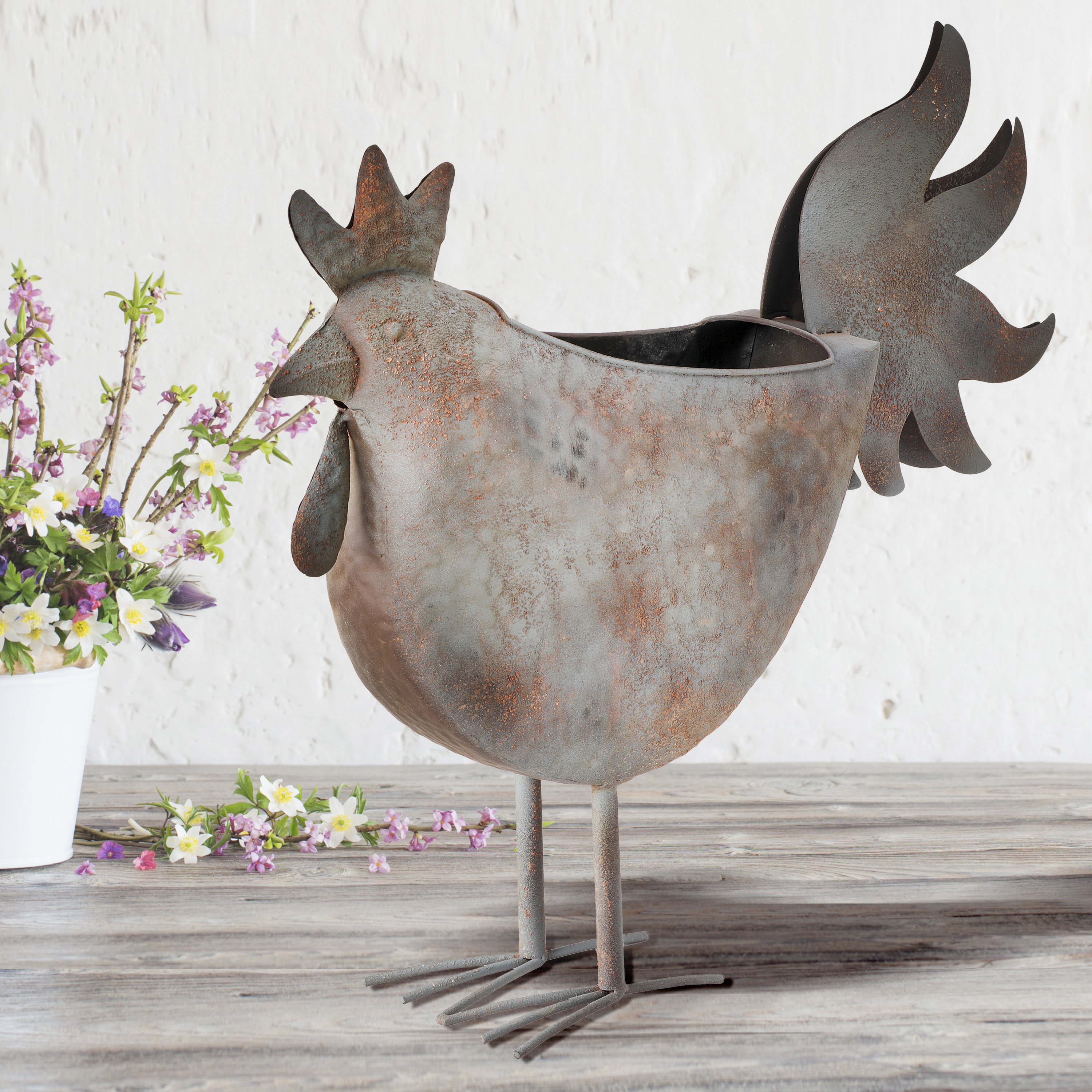 August Grove Baleria Metal Rooster Planter - Wayfair Canada