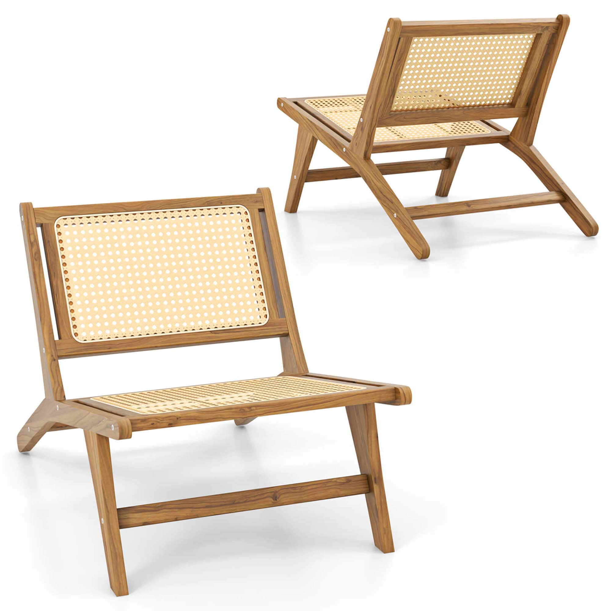 Bayou Breeze 2 Pcs Mid Century Modern Teak Wooden Chair With Handwoven ...