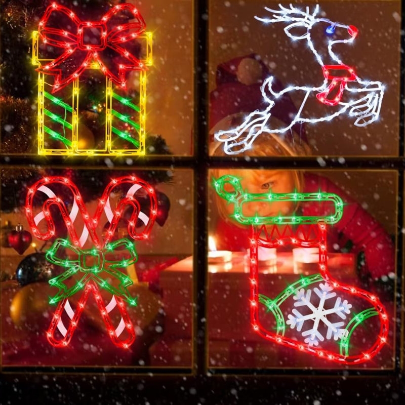 The Holiday Aisle® 16" Christmas Window Silhouette Lights - 4 Pack ...