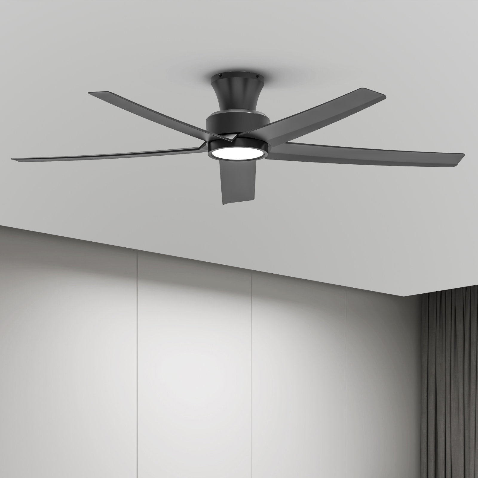Wrought Studio™ 52-inch Elvert Flush Mount Ceiling Fan with LED Lights ...