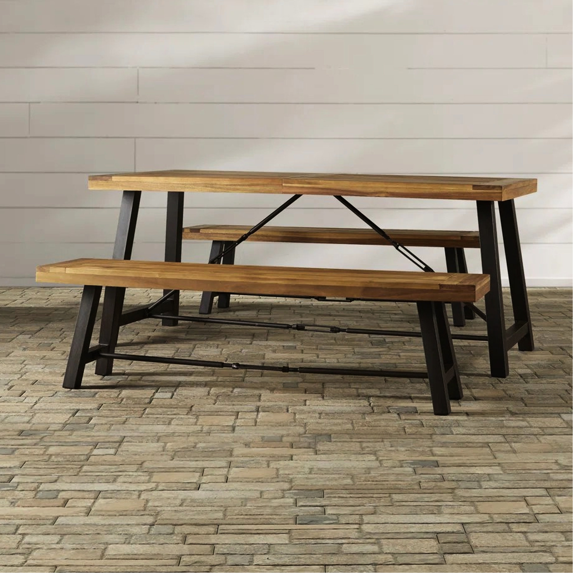 17 Stories Wood 4 Outdoor Eating - Stable Metal Frame Classic Dining ...