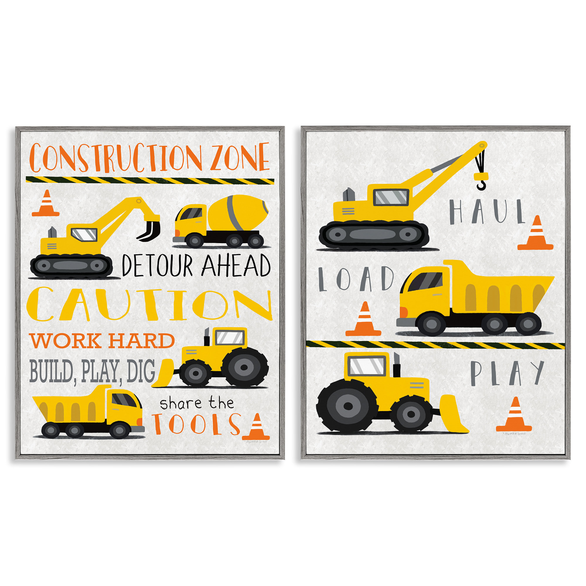 Stupell Industries Construction Zone Trucks & Phrases 2 Piece Framed ...