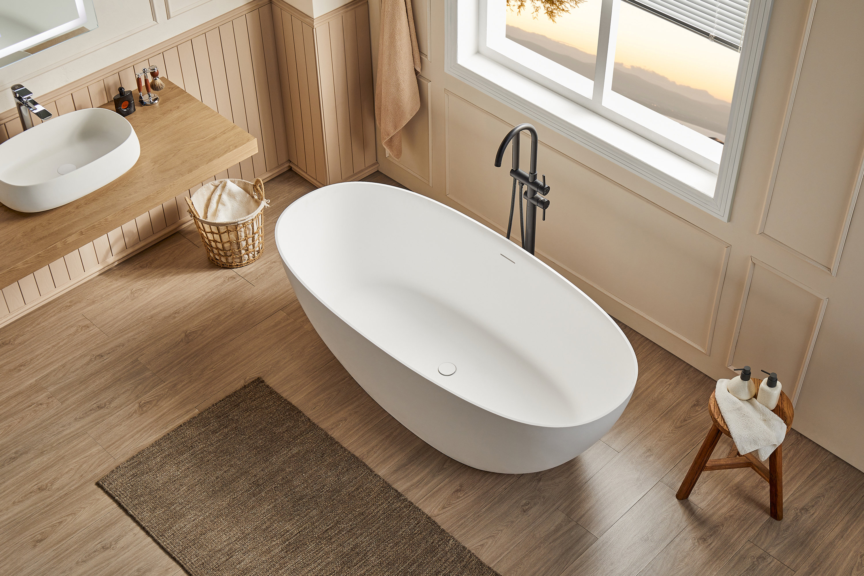 Pensen Cpingao 67'' x 30.71'' Freestanding Soaking Solid Surface ...