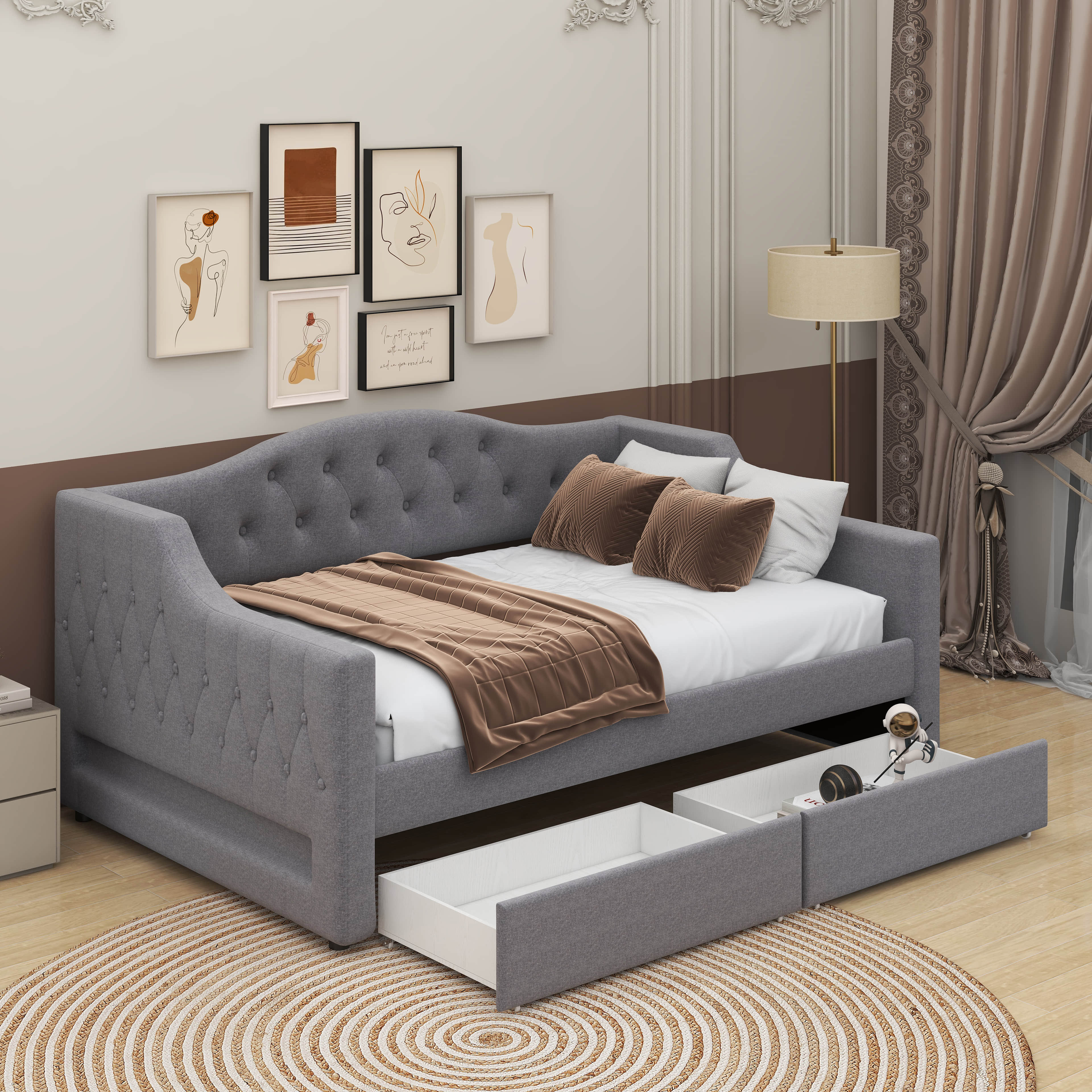 Lark Manor™ Upholstered Twin XL Size Daybed With LED Belt And 2 Drawers ...