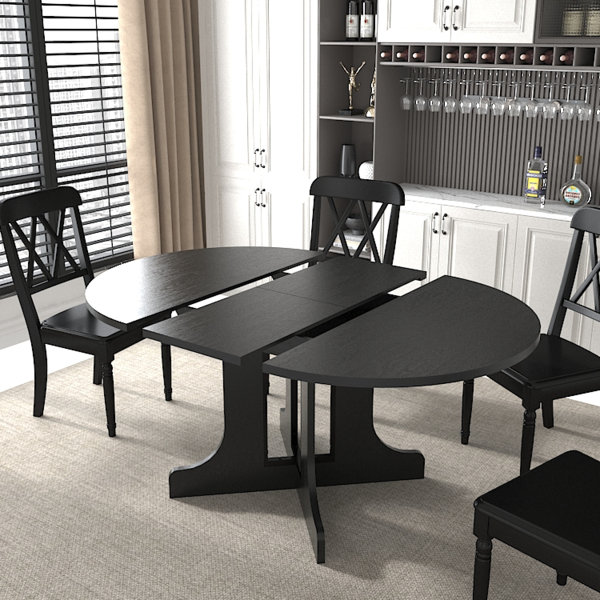 Lark Manor™ X43" farmhouse expandable oval dining table: black trestle ...