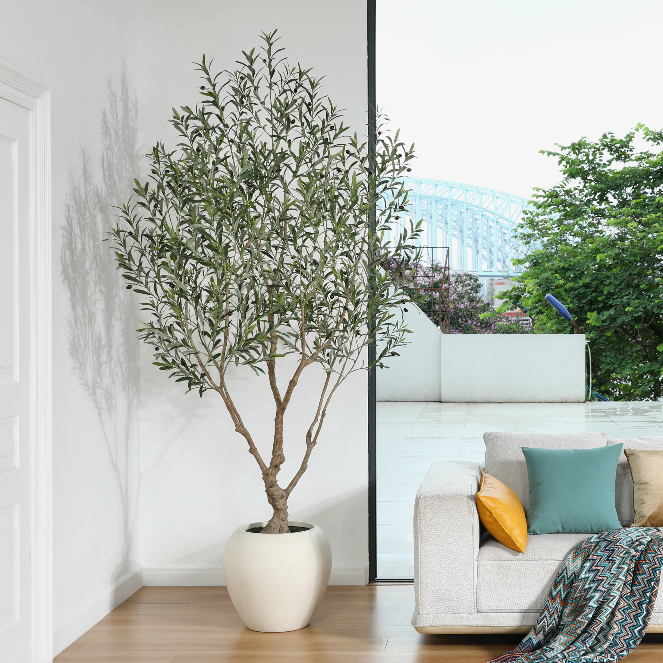 AllModern Alvina 8ft Artificial Olive Tree with 18in White Planter ...