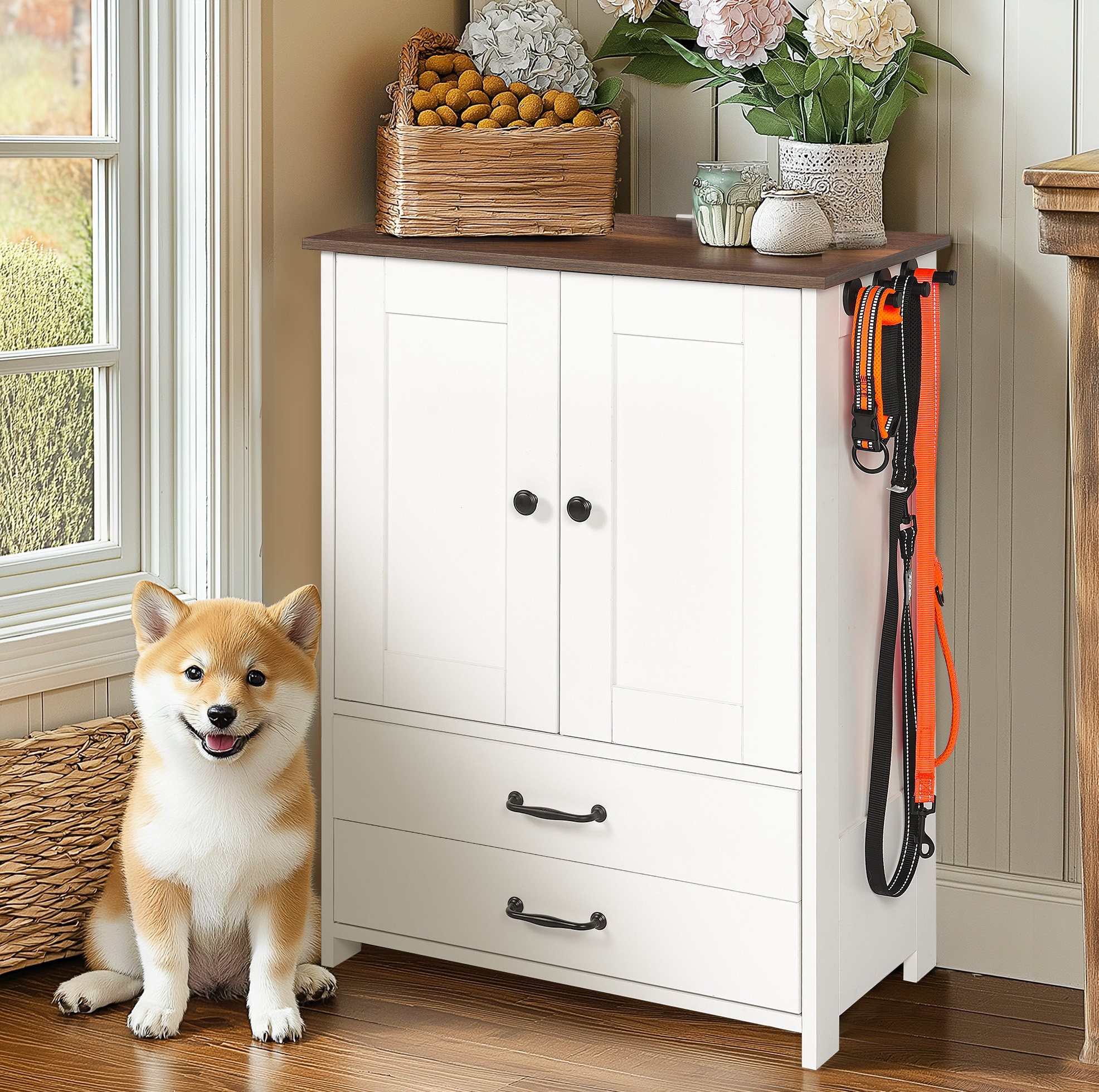 Novobey Dog feeding station, double door locker with 2 adjustable dog ...