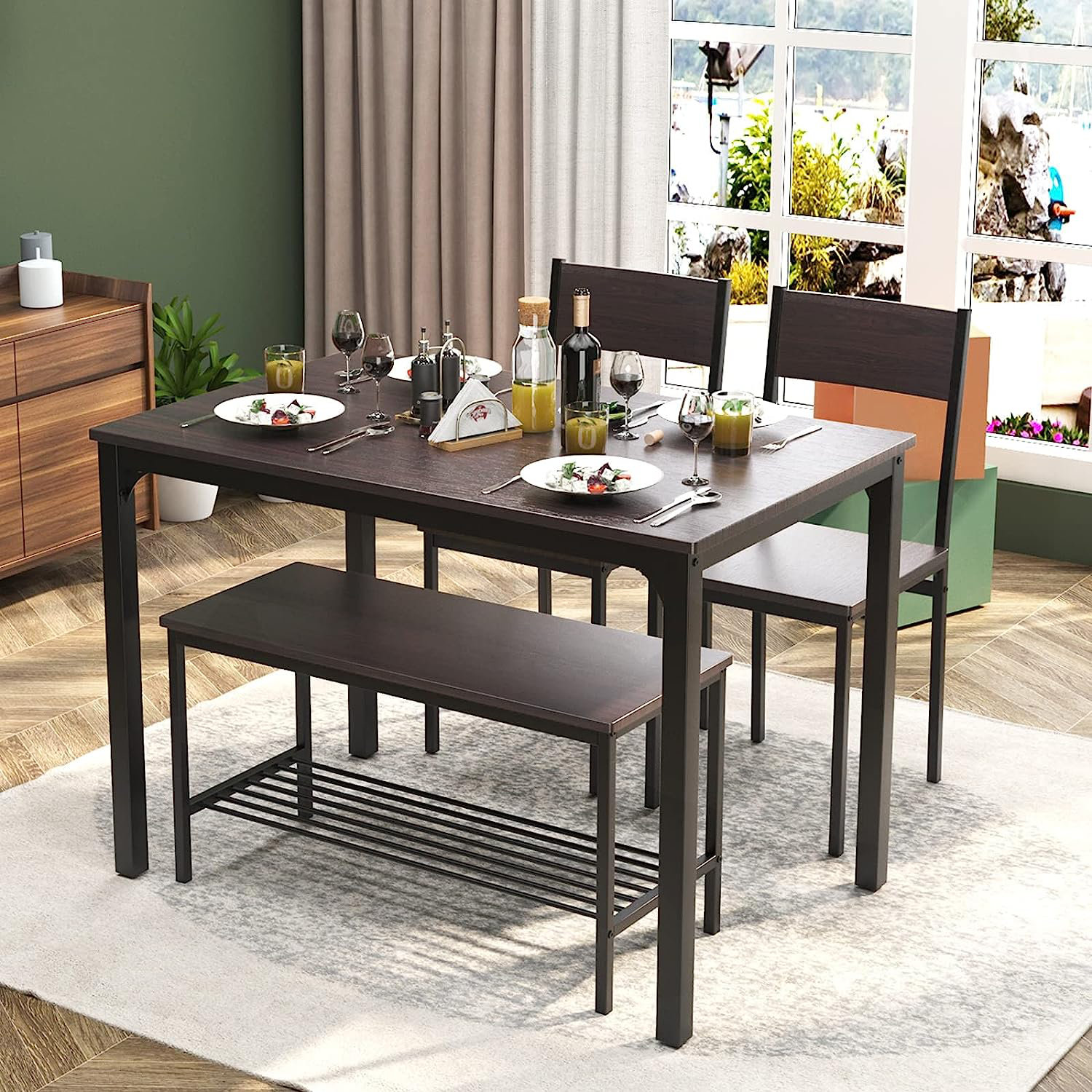 17 Stories 4 Person Dining Table Set,43.3 Inch Kitchen Table Set For 4 ...