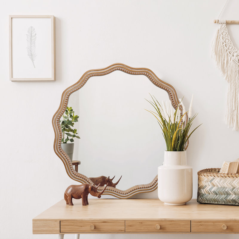 Highland Dunes Wood Round Wavy Wall Mirror | Wayfair