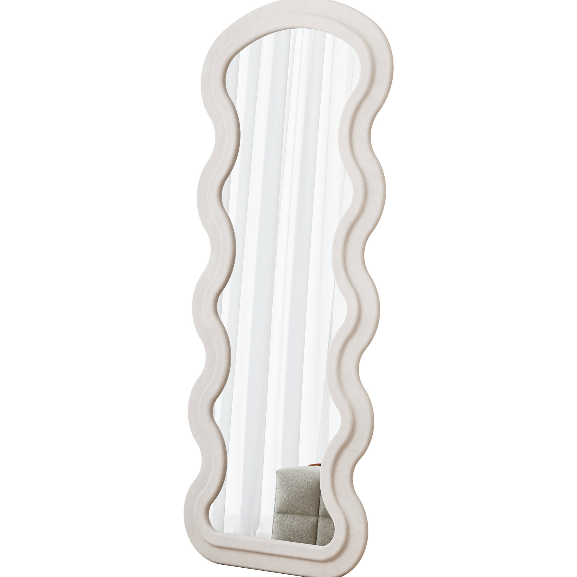 Latitude Run® Full Length Flannel Wave Floor Mirror, White, Hang Or ...