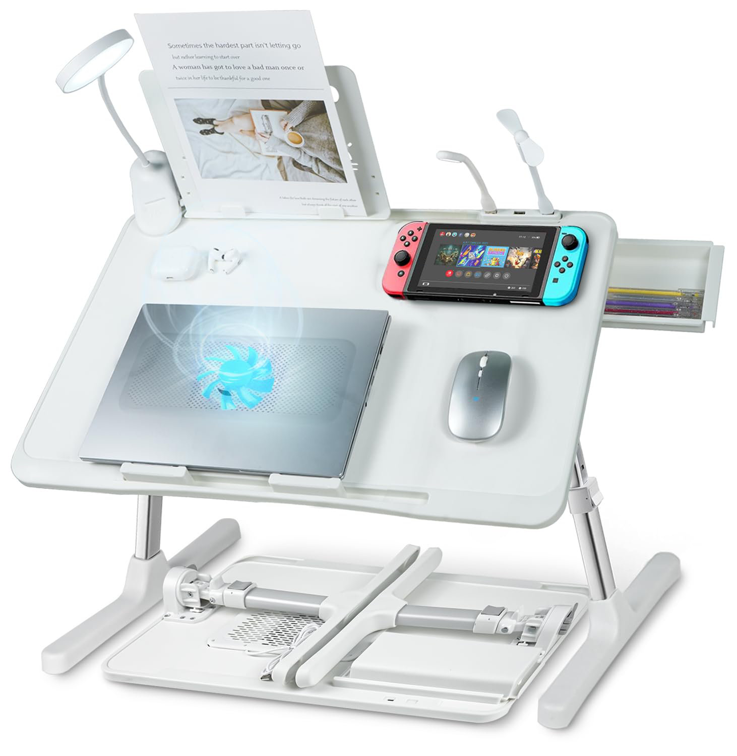 Orren Ellis Laptop Lap Desk With Cooling Fan, Adjustable With Light ...