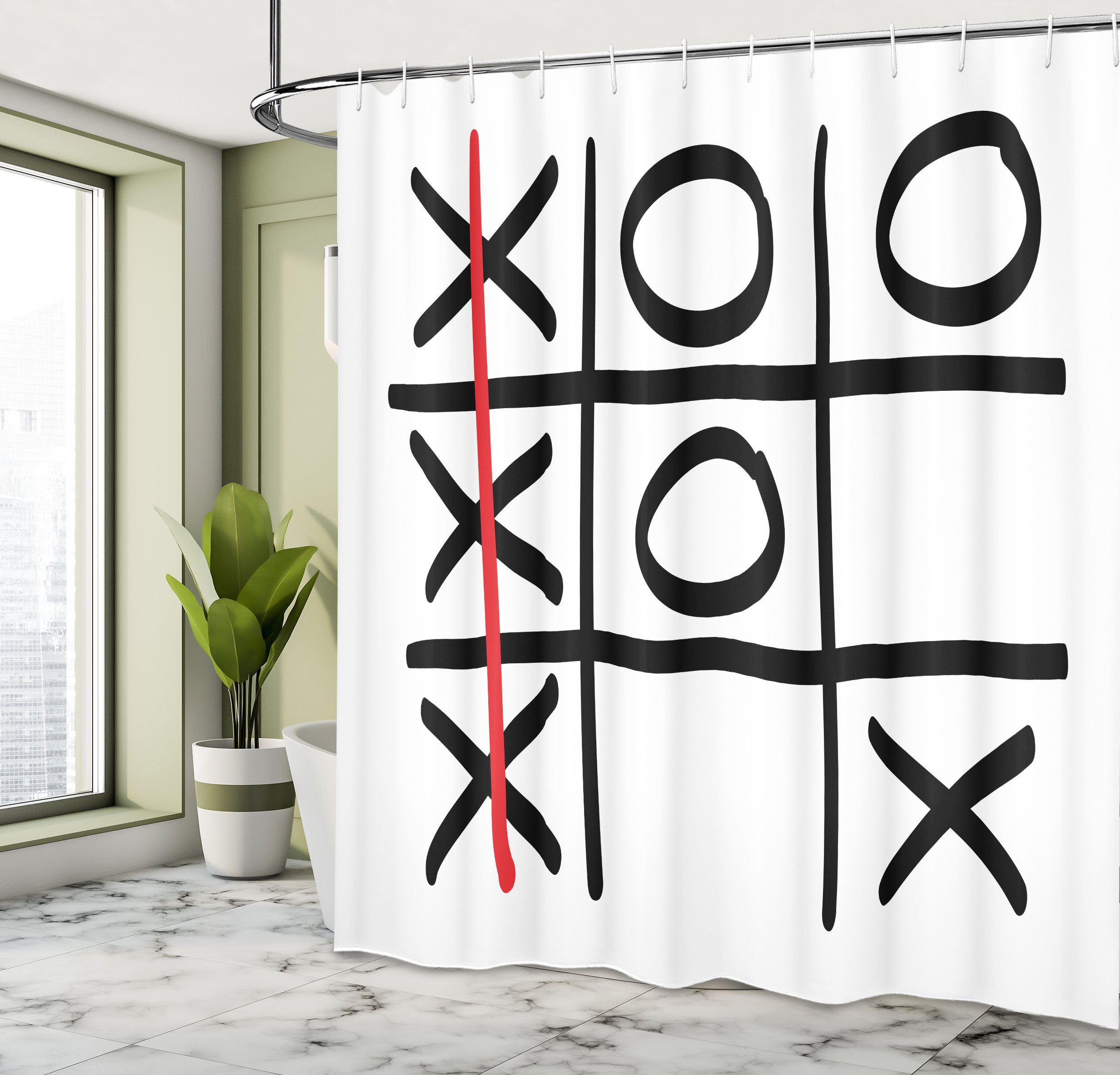 Dovecove Xo Shower Curtain Popular Game Theme Pattern Vermilion Black White | Wayfair