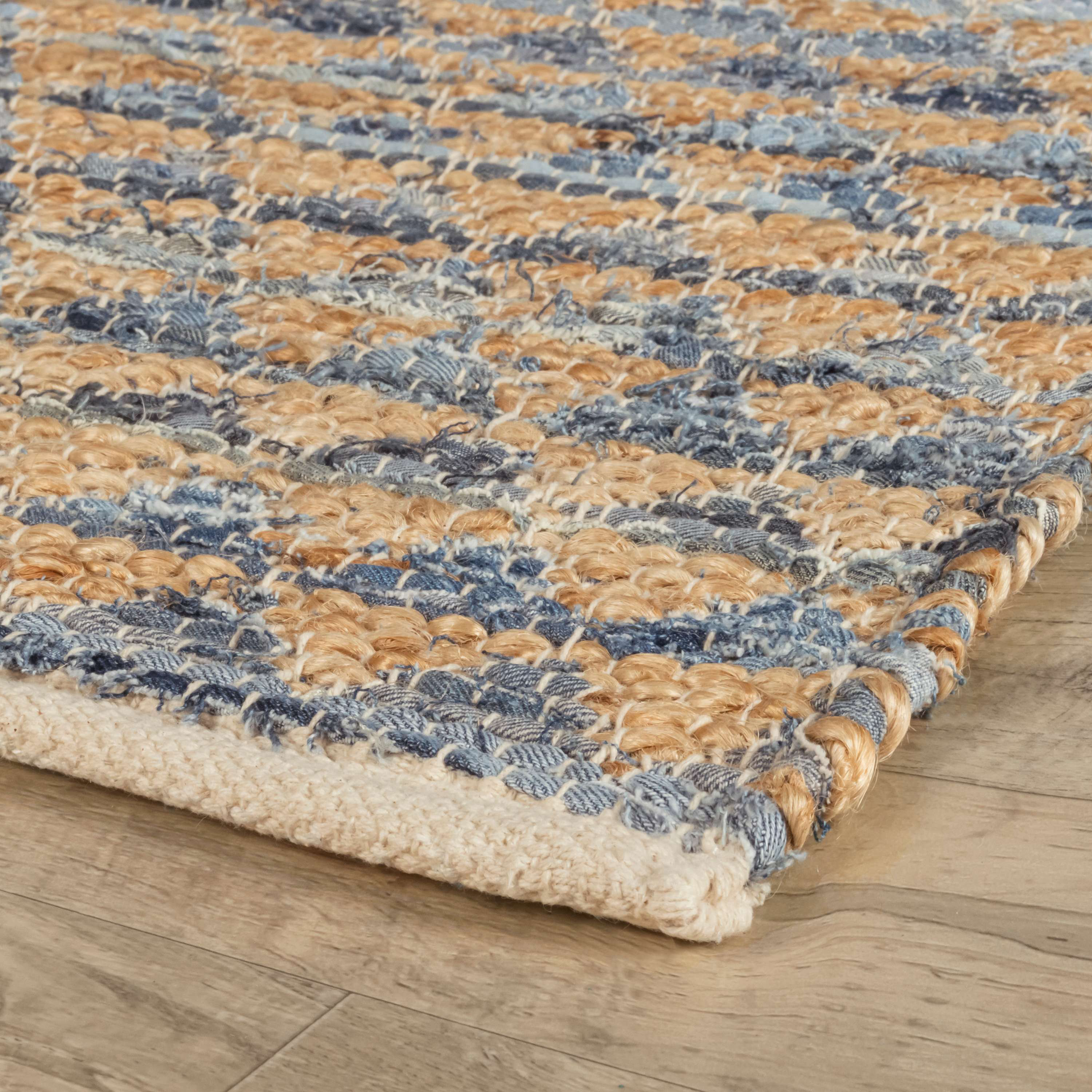 Home Conservatory Geometric Rag Denim Handwoven Jute Rug | Wayfair
