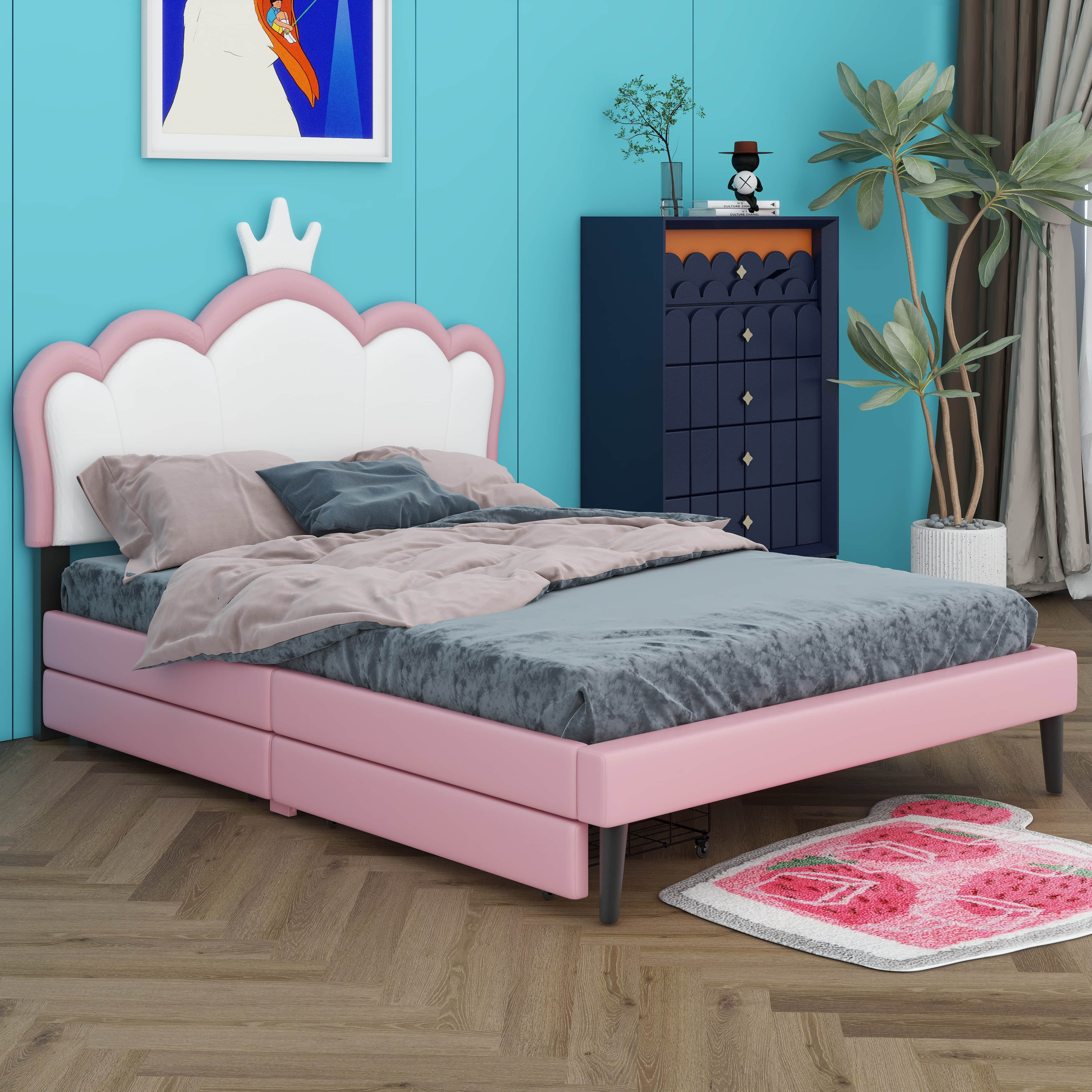 Gemma Violet Full Princess Bed With Crown Headboard And 2 Drawers | Wayfair