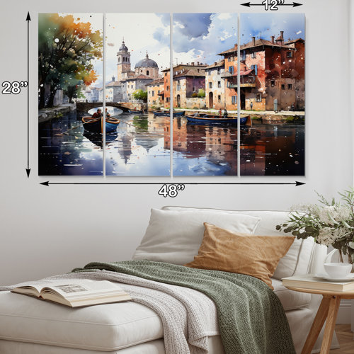 DesignArt Beige Canal Waterways Pointillism Wall Decor on Metal | Wayfair