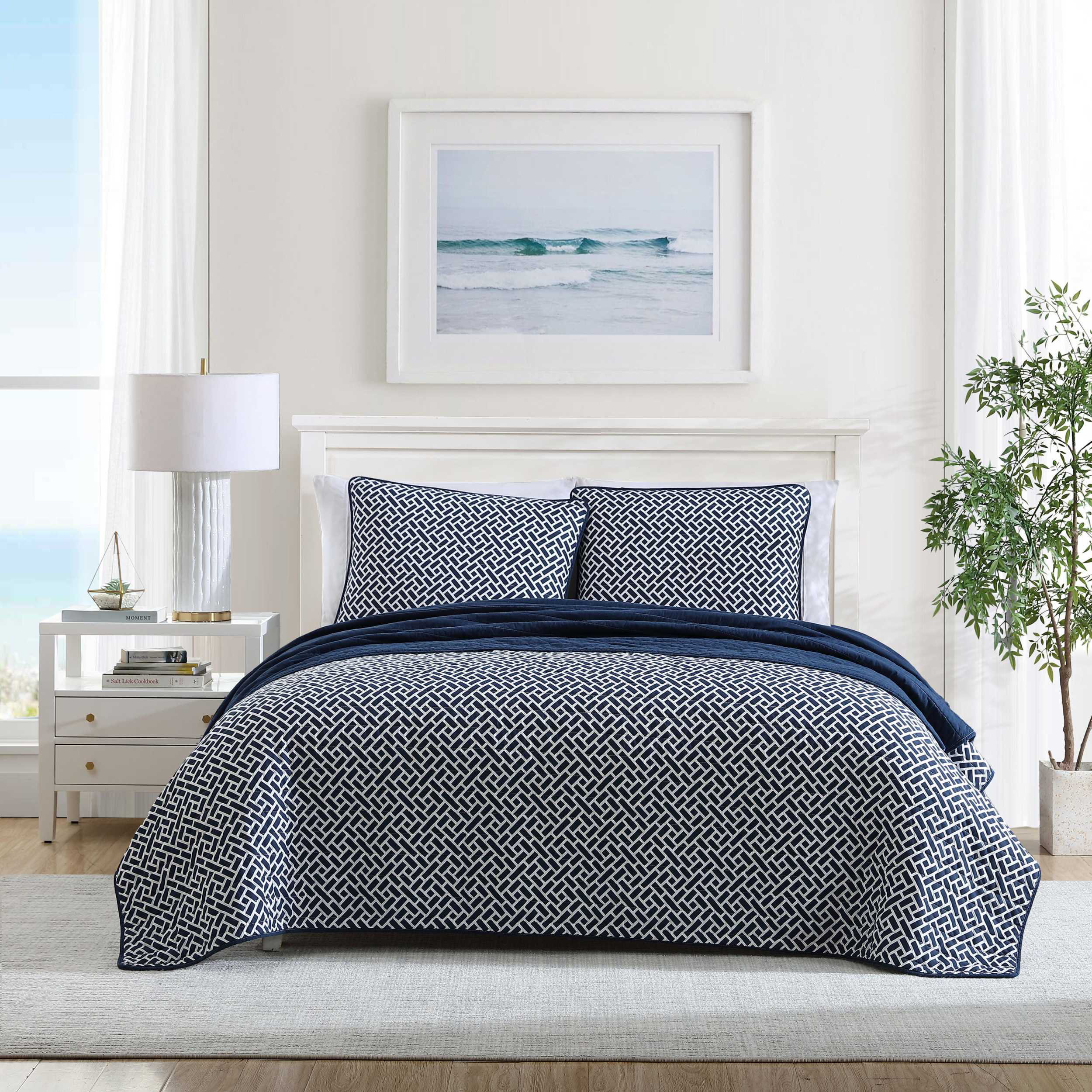 Nautica Lockridge Cotton Reversible Navy Quilt Set | Wayfair