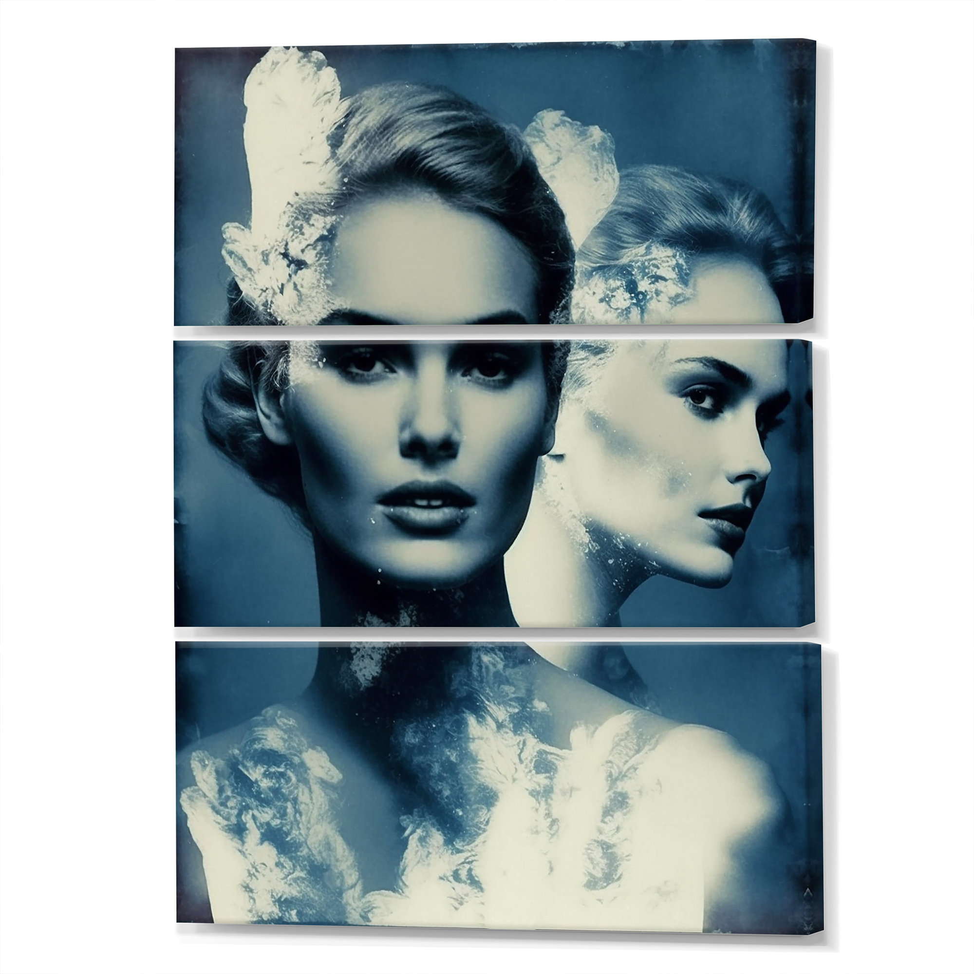 Design Art Models Double Exposure In Vintage Blue II - Fashion Woman ...
