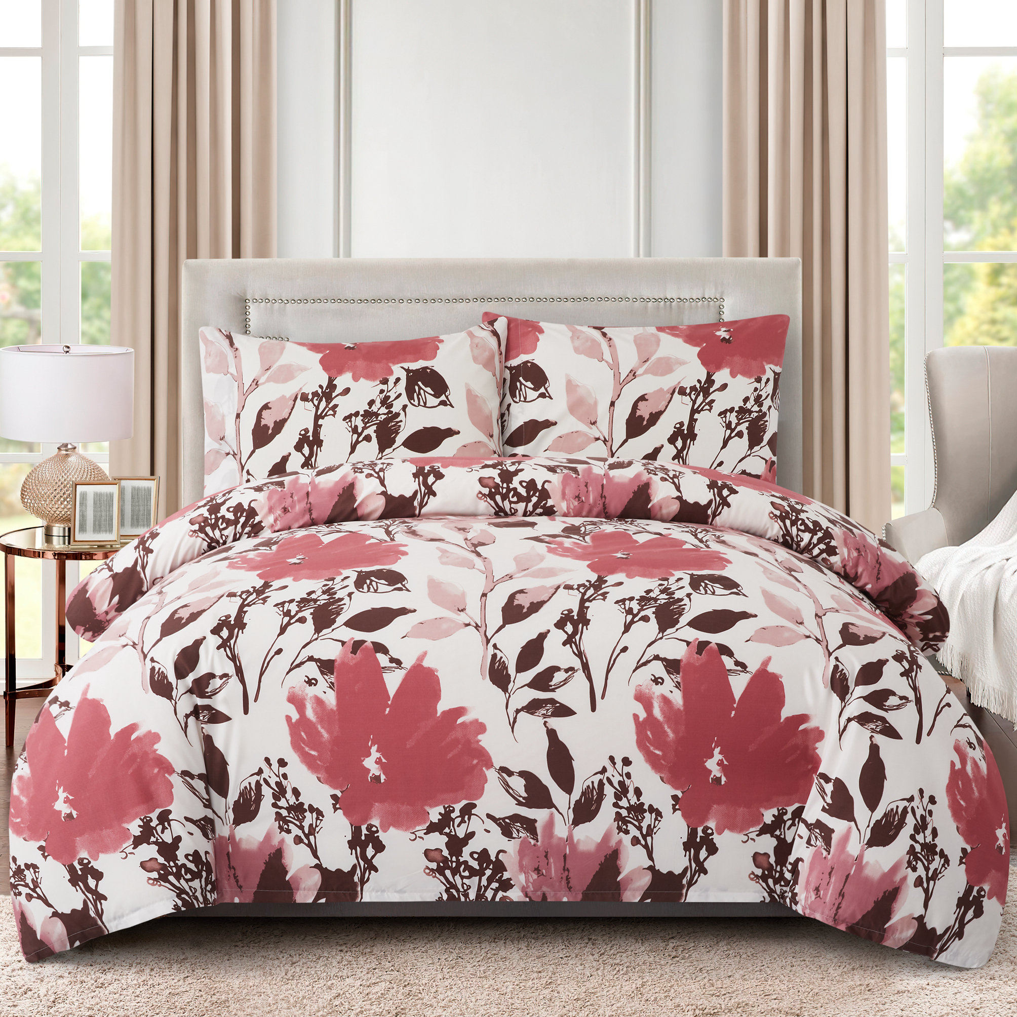 Marina Decoration Pink, Red, Brown, White Rayon Duvet Cover Set ...
