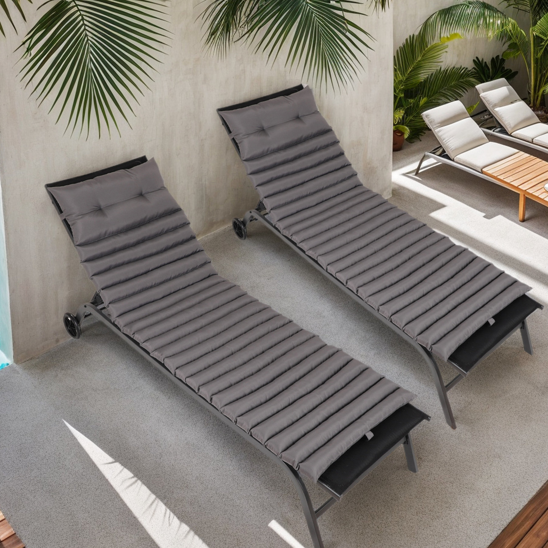 Ebern Designs 2pcs Outdoor Chaise Pad, Grey Patio Seat Cushion, Year ...