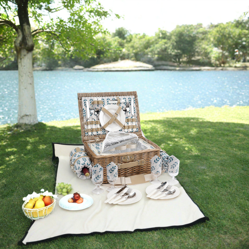 CMCUSTOM Picnic Basket for Four, Insulated Willow Picnic Basket ...