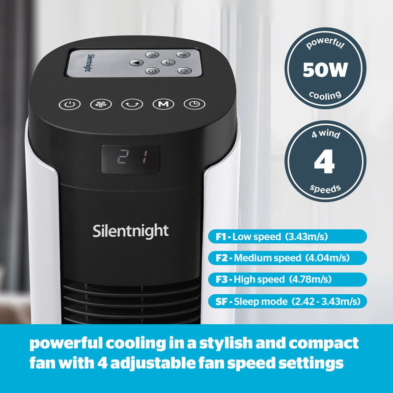 Silent Night Silentnight Airmax Oscillating Quiet Tower Fan with Remote ...