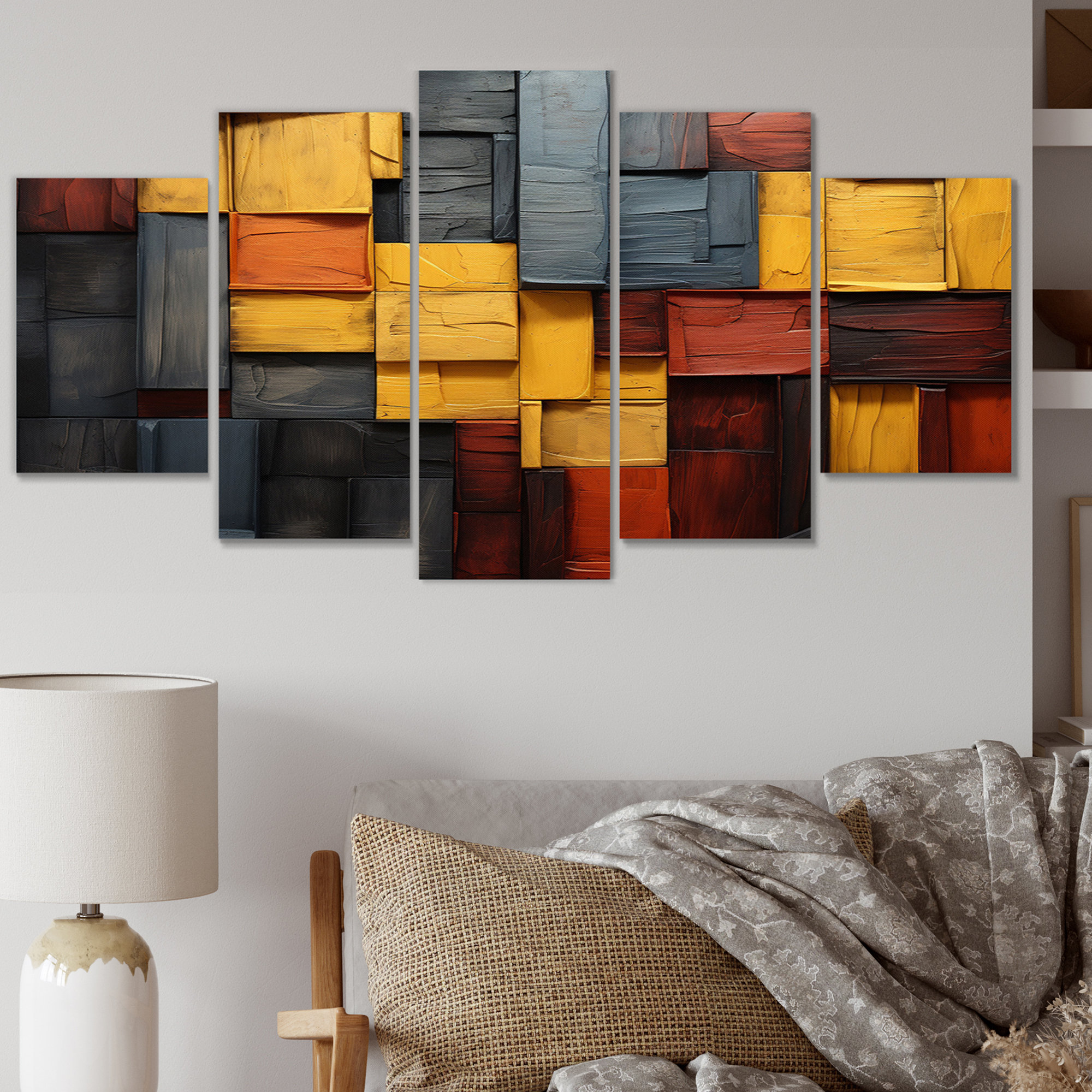 Wrought Studio Forest Red Wood Collage II - 5 Piece Wrapped Canvas ...