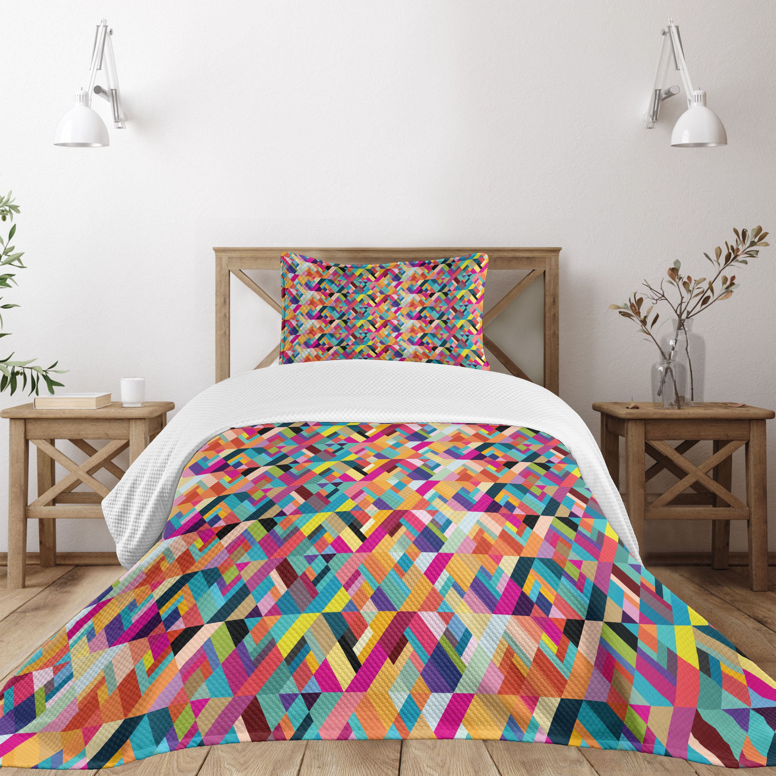 Ambesonne Abstract Bedspread Set Diagonal Colorful Tile Multicolor ...