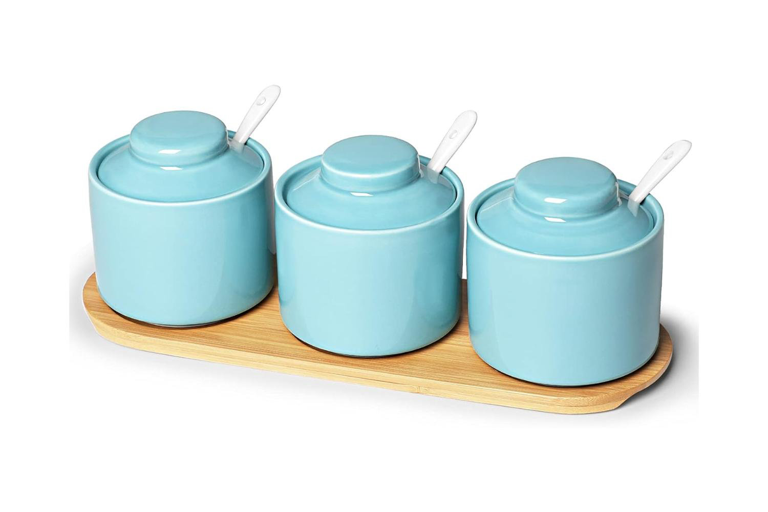 Latitude Run® Ceramic Condiment Jar Set Of 3 With Tray, Condiment Pot ...
