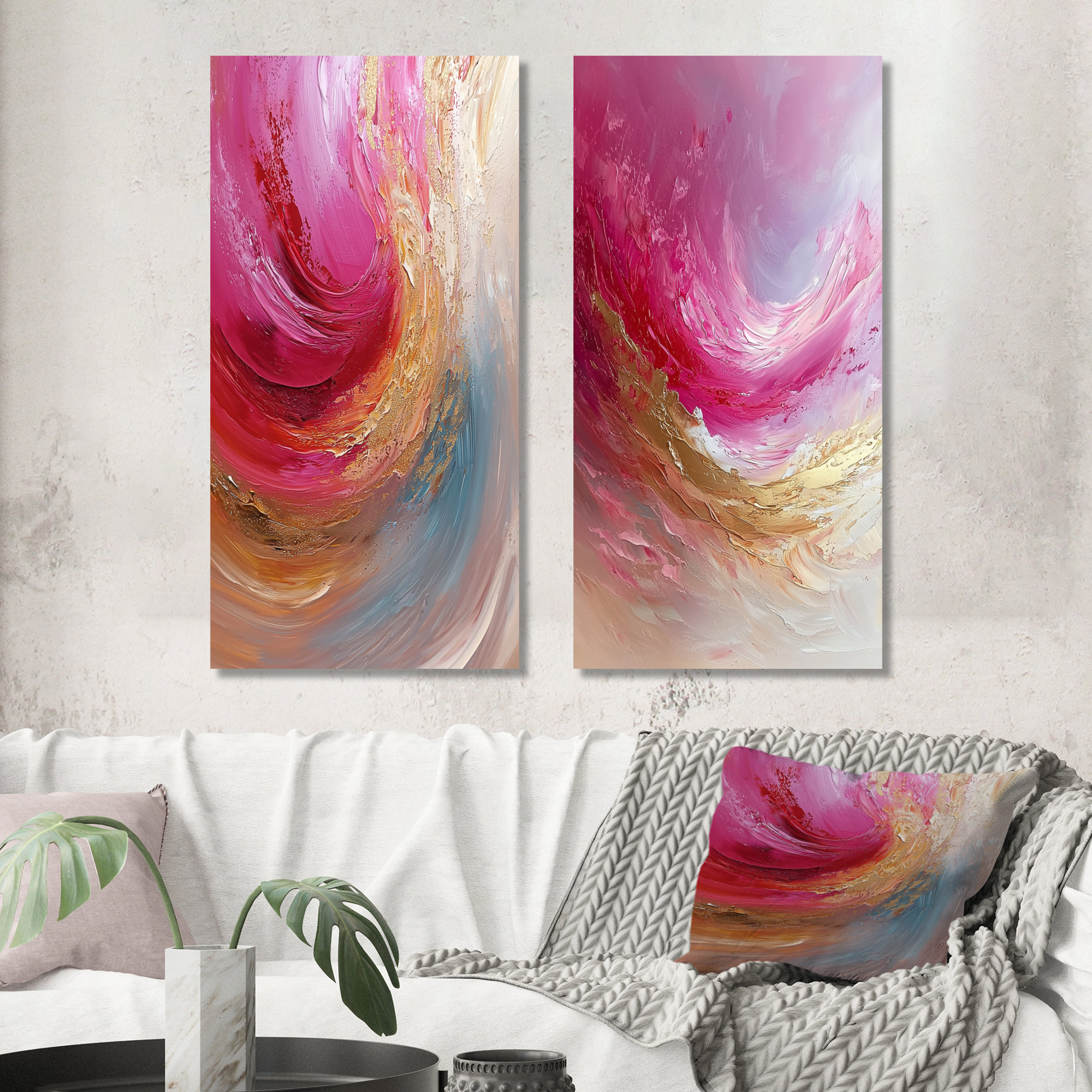 Mercer41 Gold And Pink Ocean Ink Harmony I - Abstract Wall Art 2 Panels ...