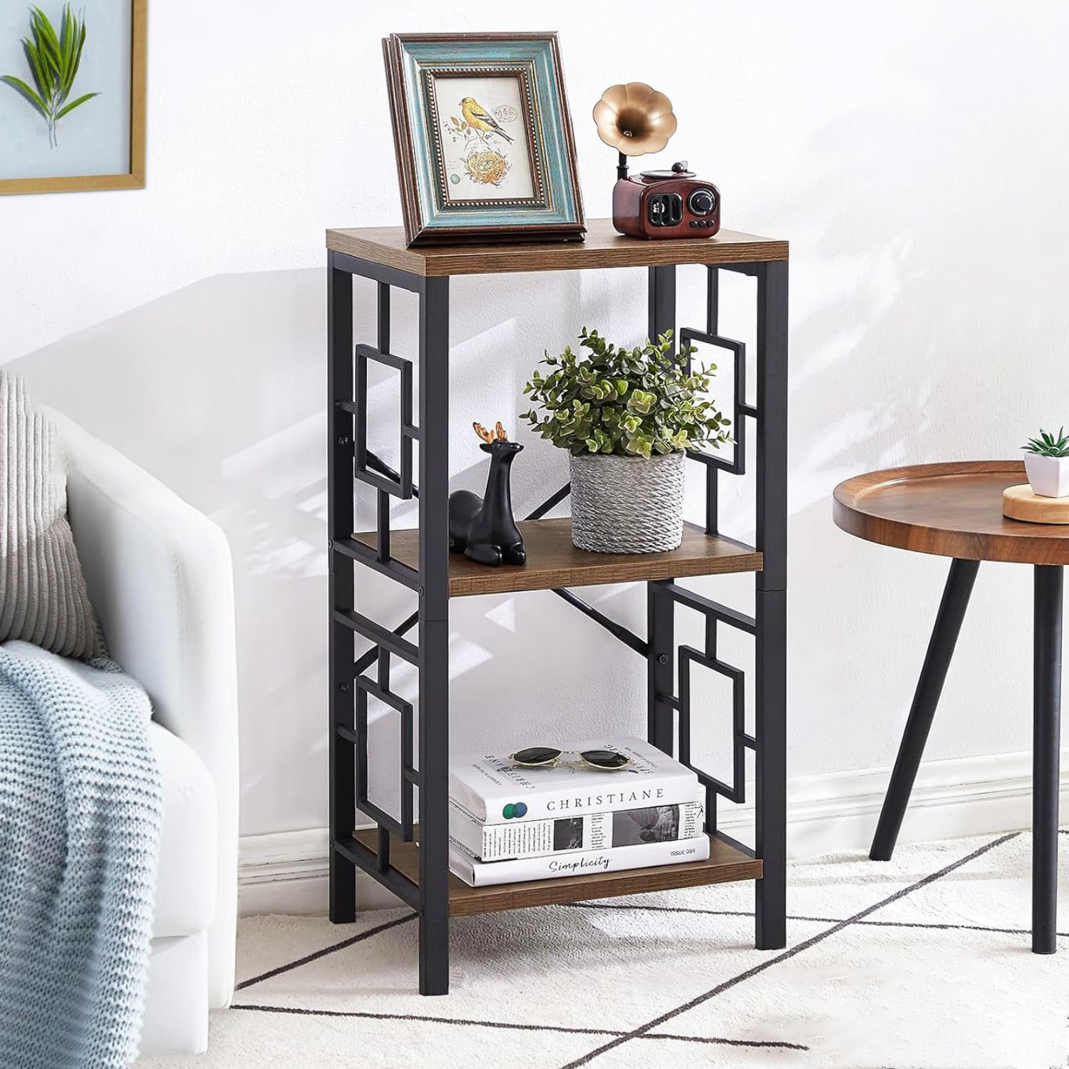 Ebern Designs 3 Tier Vintage Industrial Small Bookshelf for Small ...