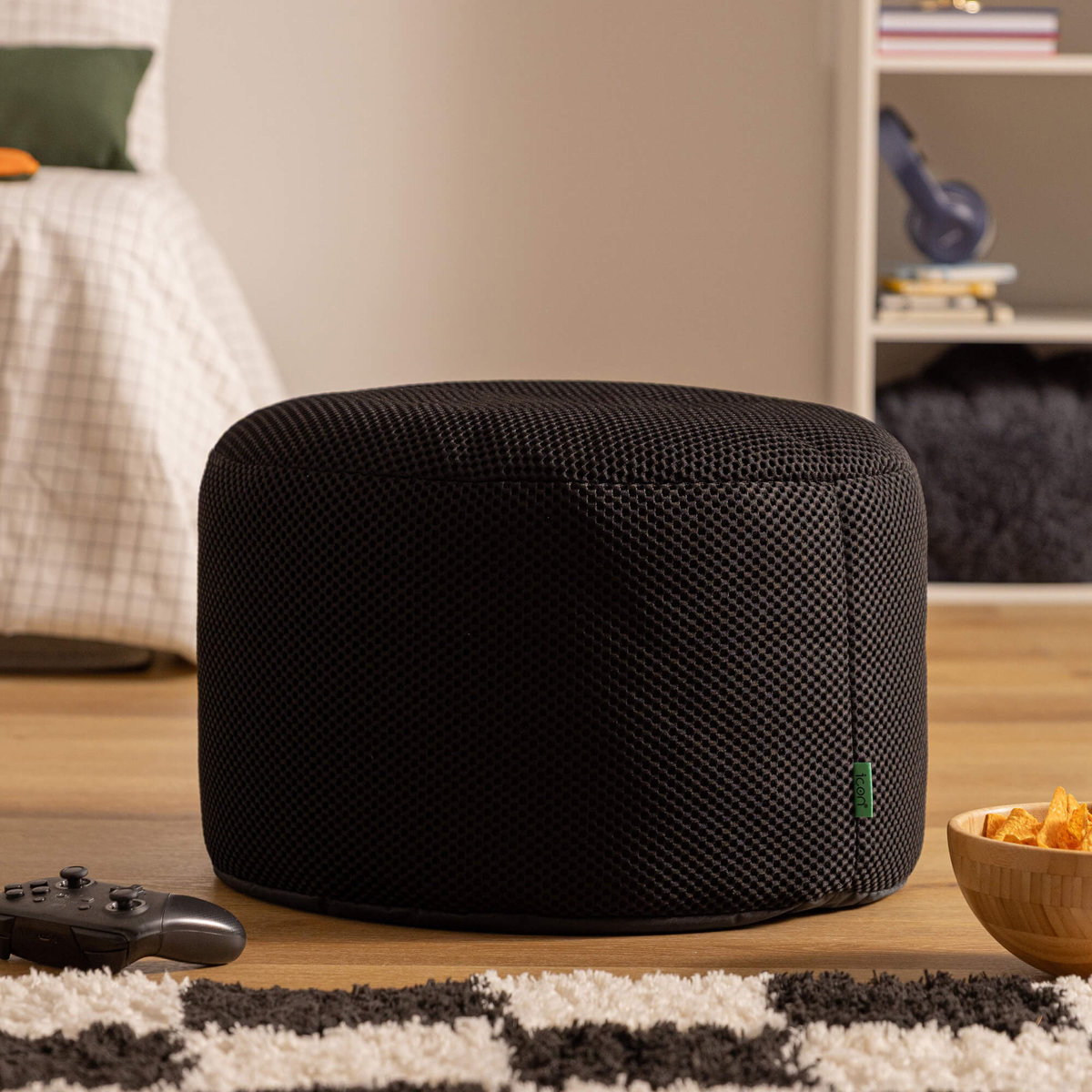 17 Stories Icon Gaming Performance Mesh Round Footstool Bean Bag ...