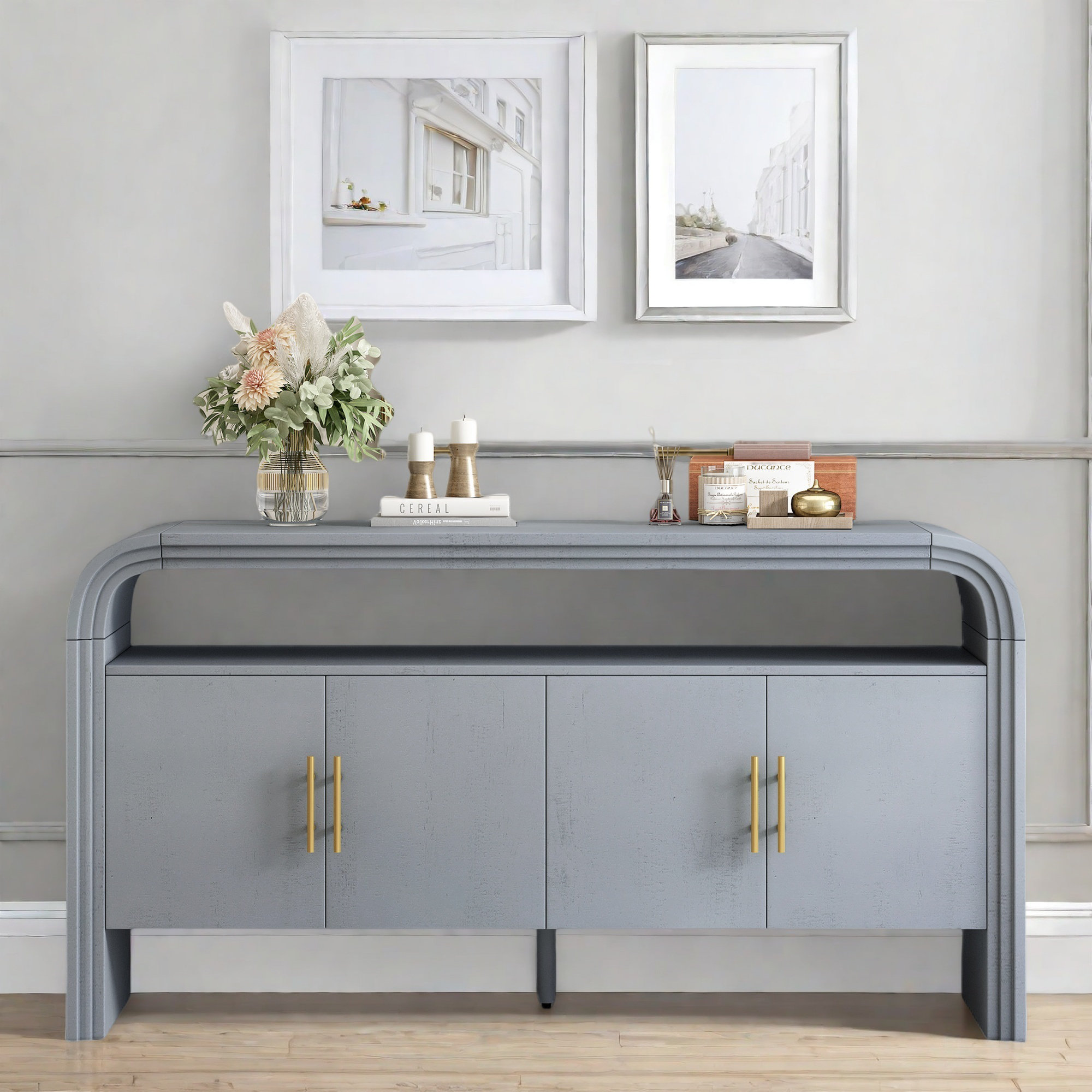 Gracie Oaks 4-door Elegant Console Table With Natural Embossed Texture ...