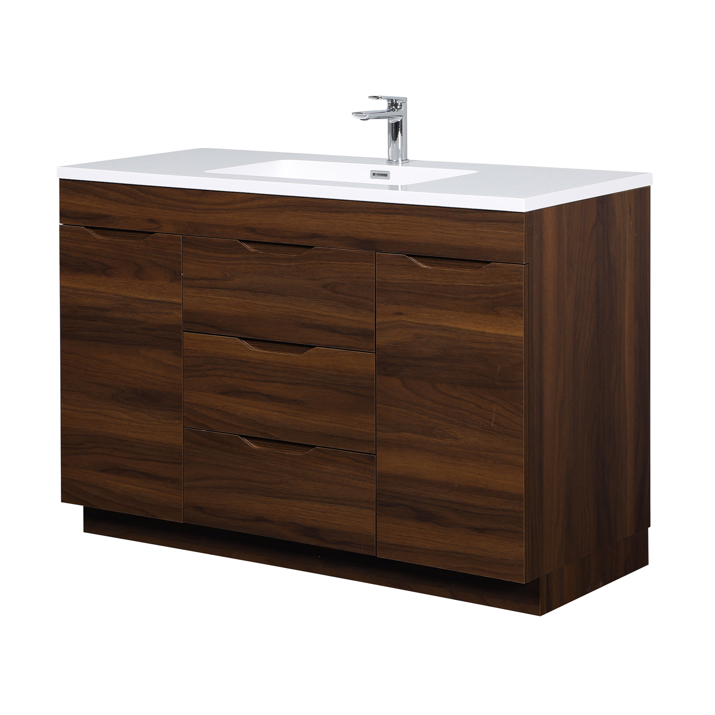Golden Elite Ashby 48" Freestanding Vanity In Walnut With White ...
