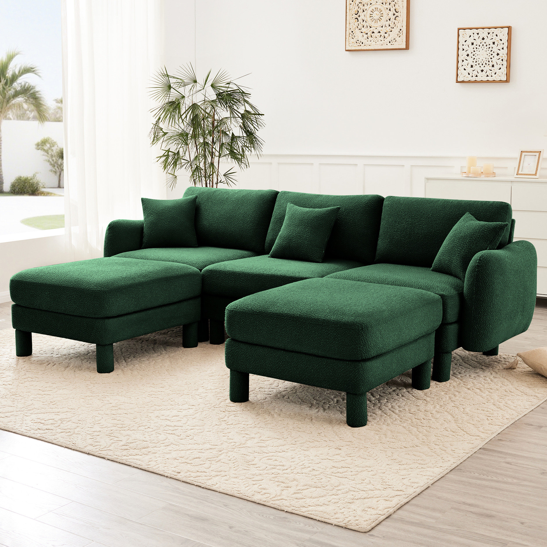 Ivy Bronx Pink, U Shape Sectional, 3, Couch, Boucle Fabric, Distinctive ...