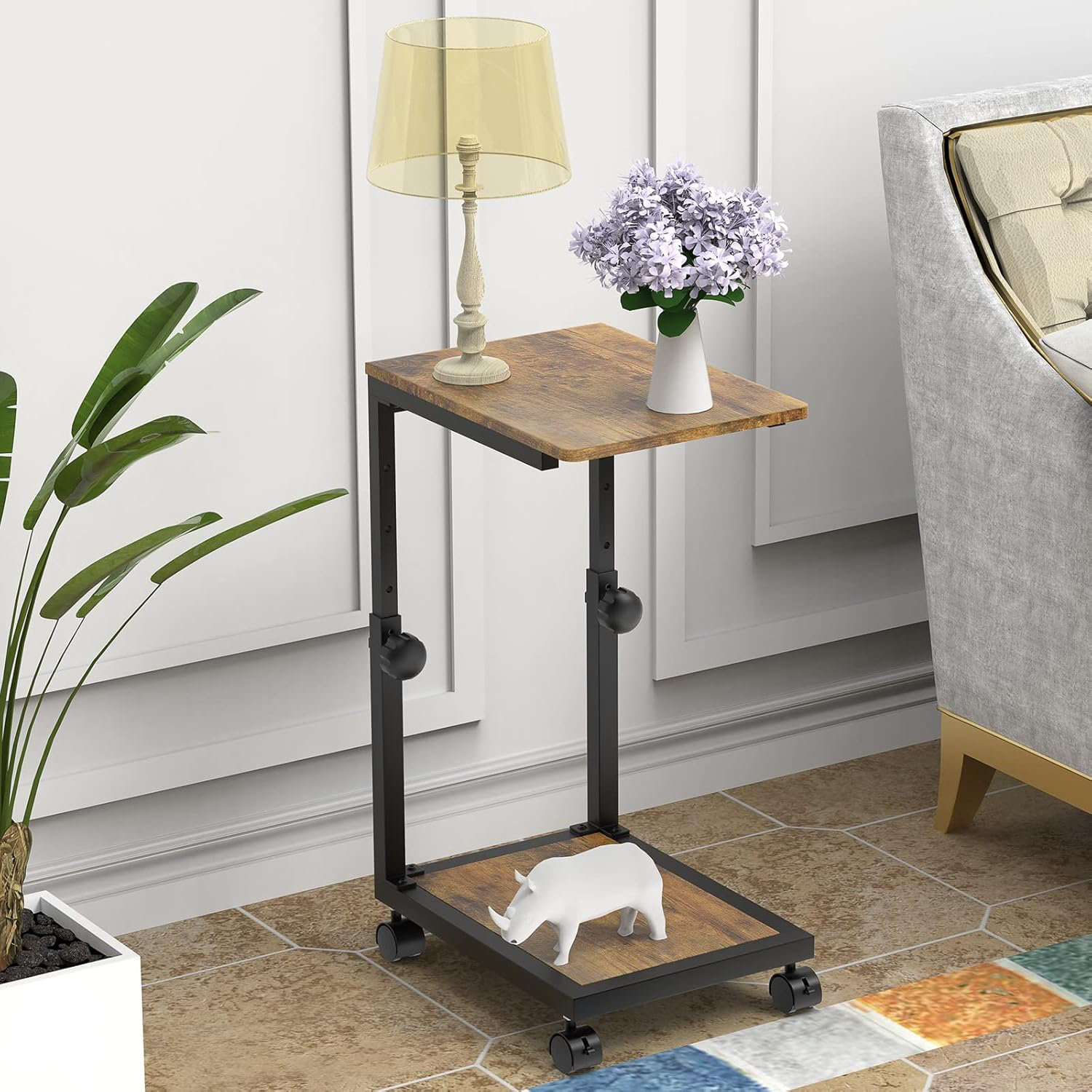 Frontier Grain Adjustable Height C-Shaped End Table With Wheels ...